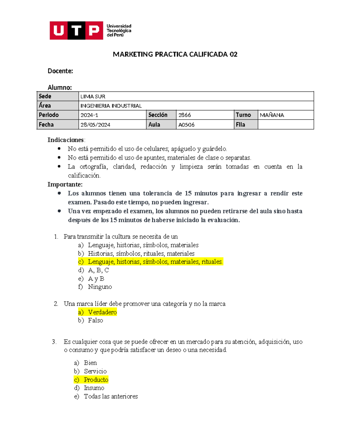 Practica Calificada II Marketing- resuelto Sanchez - MARKETING PRACTICA ...