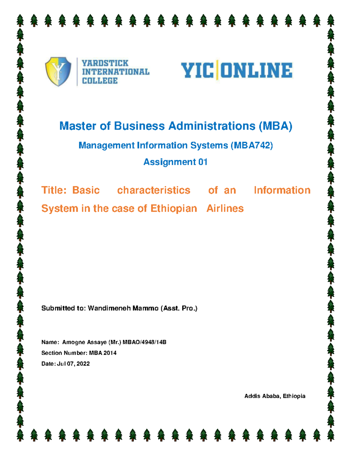Management Information Systems- Assignment 01 Amogne Assaye (ID MBAO494814 B) - Master of ...