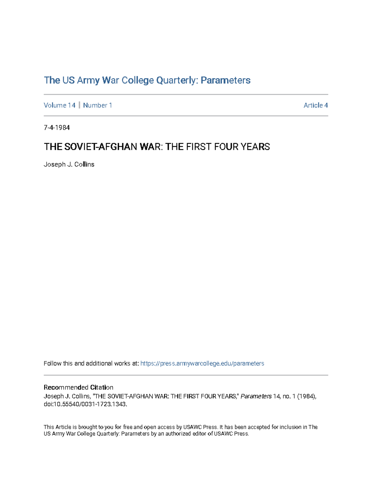 THE Soviet- Afghan WAR THE First FOUR Years - The US Army War College ...