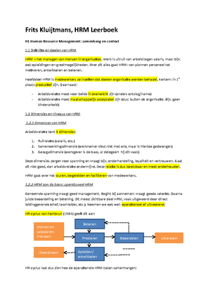 Samenvatting Tactisch HR - Samenvatting Tactisch HR&BM 2 – Beleid ...