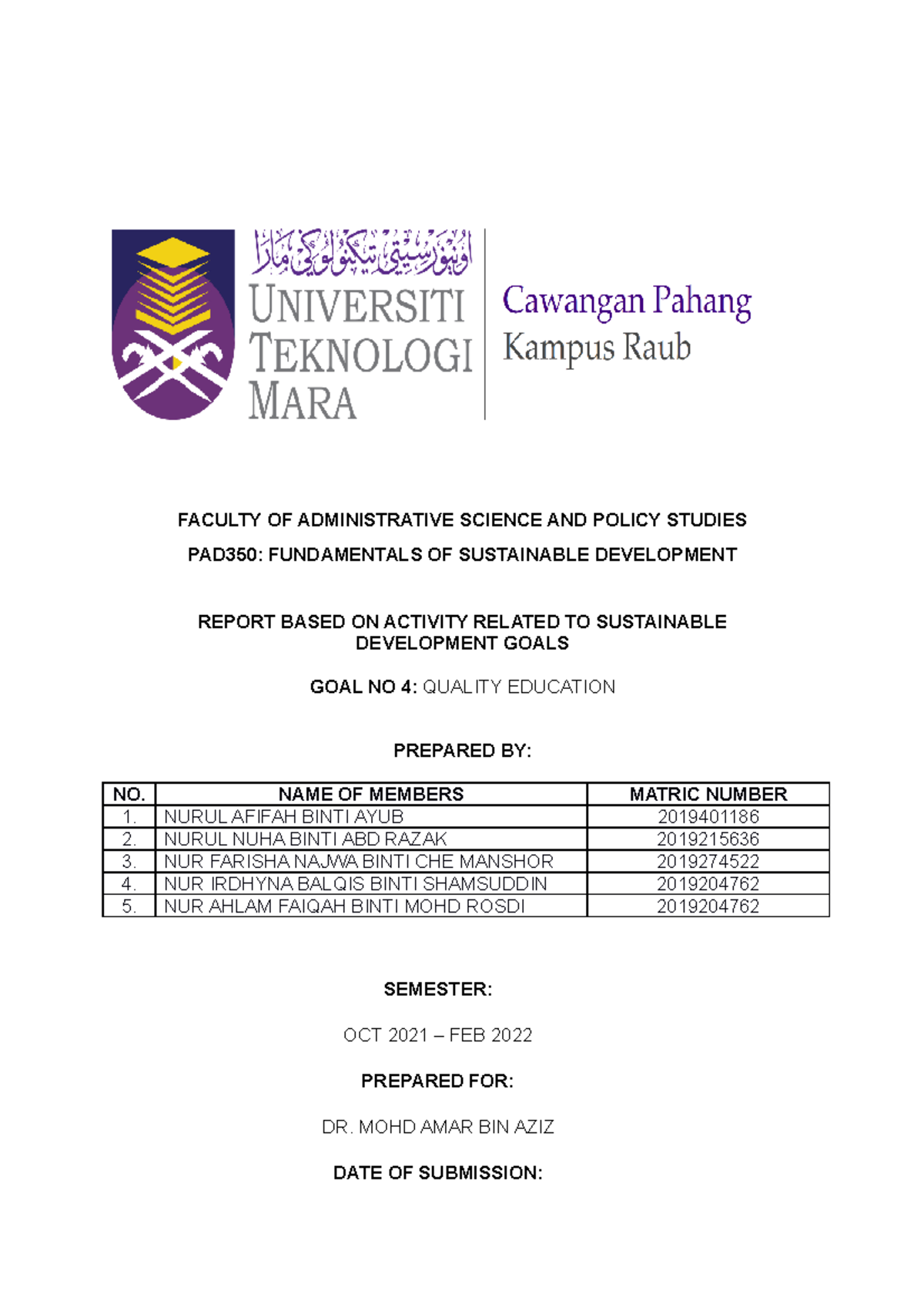AM1105C Group 2 Written Report PAD350 - FACULTY OF ADMINISTRATIVE ...