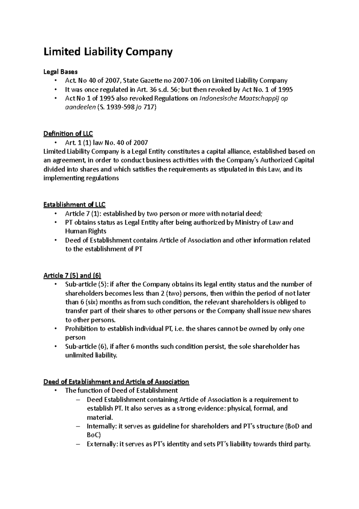 Limited Liability Company - Limited Liability Company Legal Bases • Act ...