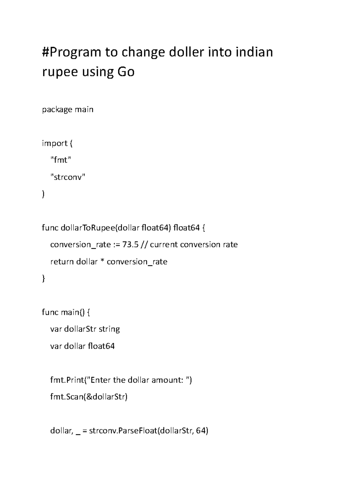 USDto INR-Go - Program to convert the currency from usd to Indian ...