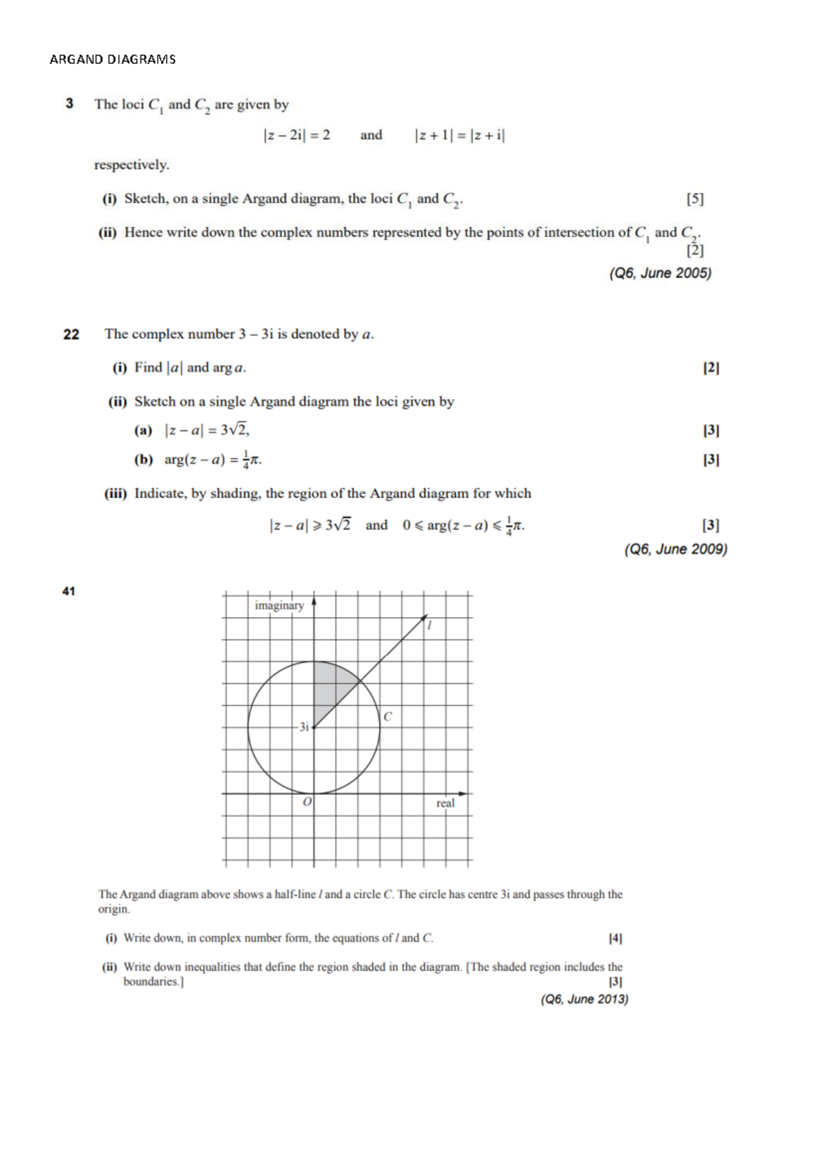 AS Ch2 Argand diagrams practice questions - ARGAND DIAGRAMS 3 The loci ...