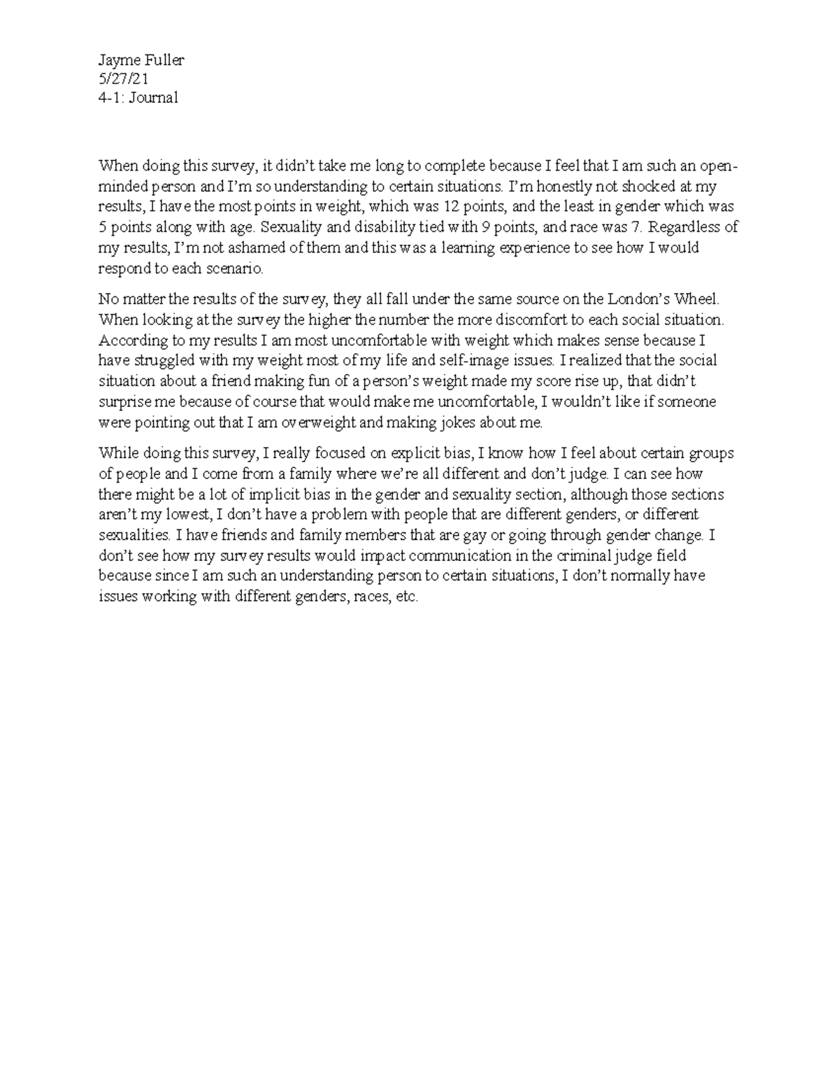 Module 4 journal - Jayme Fuller 5/27/ 4-1: Journal When doing this ...