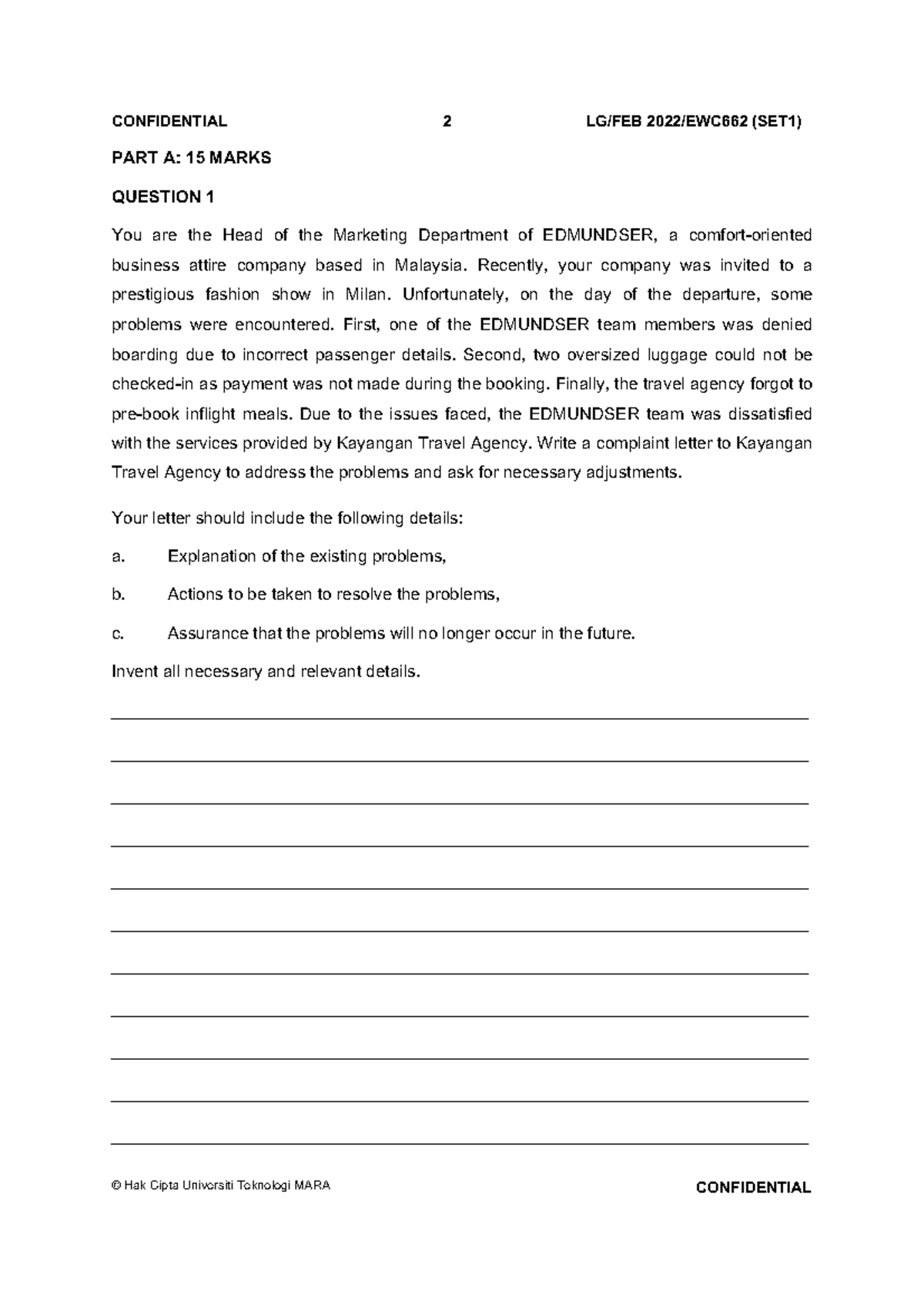 EWC662 TEST QP SET1 20214 - PART A: 15 MARKS QUESTION 1 You are the ...