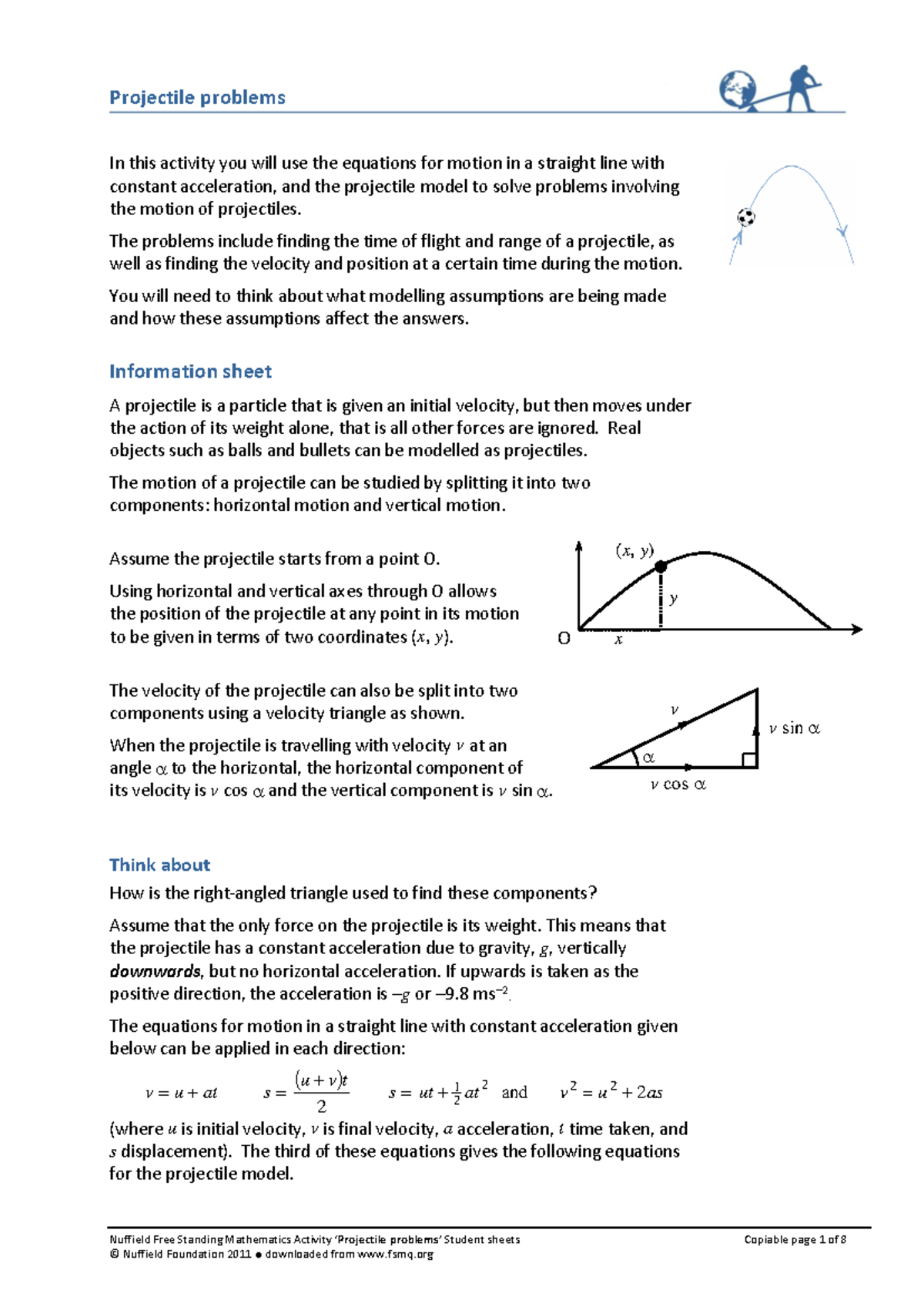 FSMA Projectile problems student - Projectile problems Nuffield Free ...