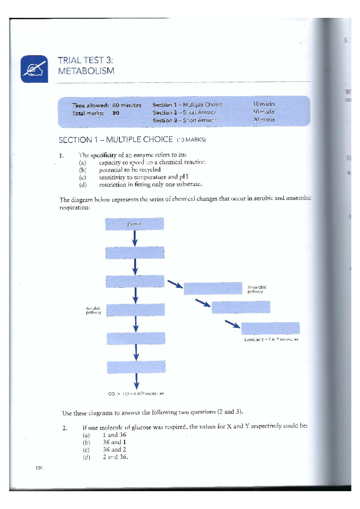 Trial Test 3 Metabolism - 3. TRIAL TEST 3: METABOLISM Time allowed: 60 ...