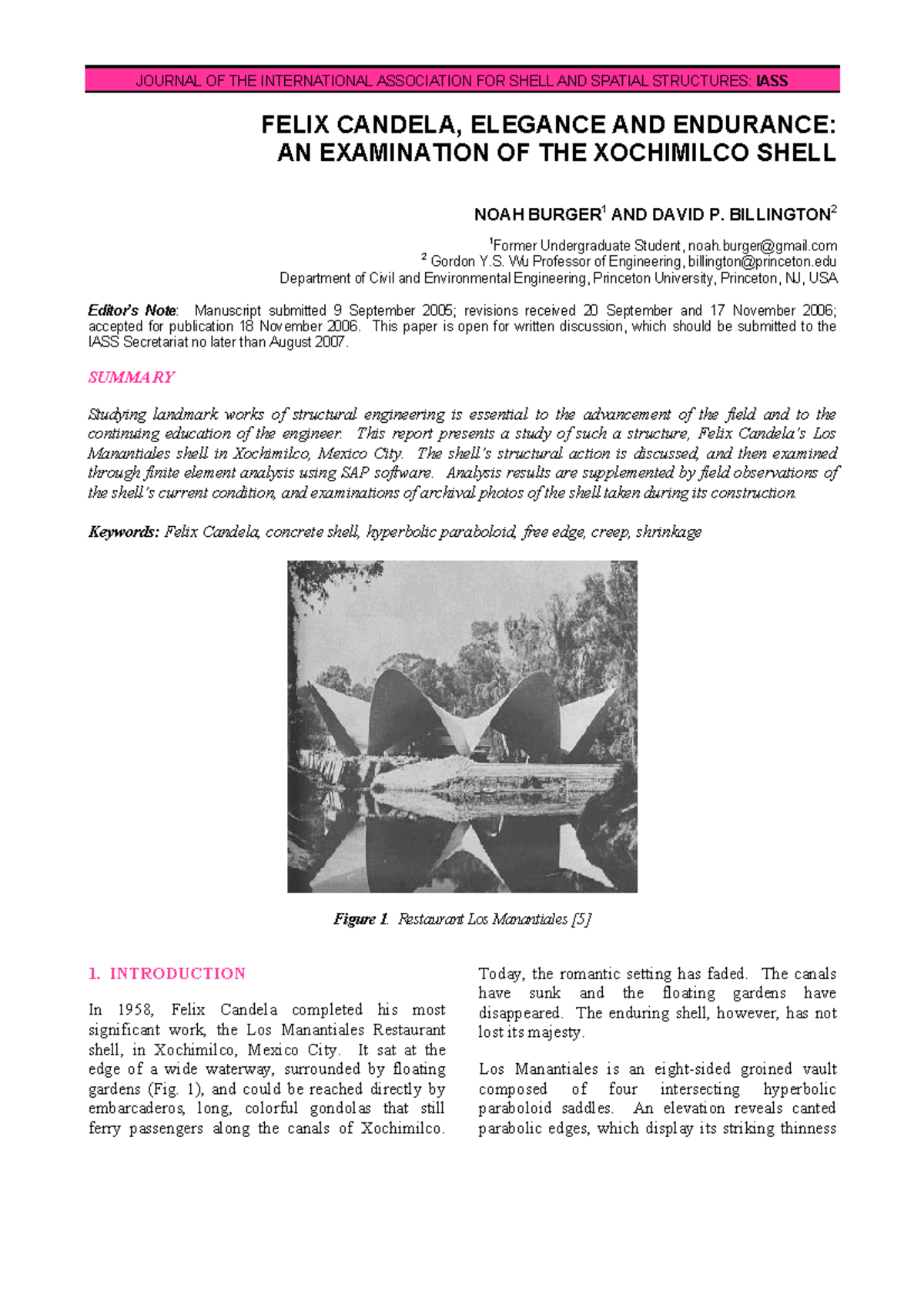 Felix Candela, Elegance AND Endurance - JOURNAL OF THE INTERNATIONAL ...