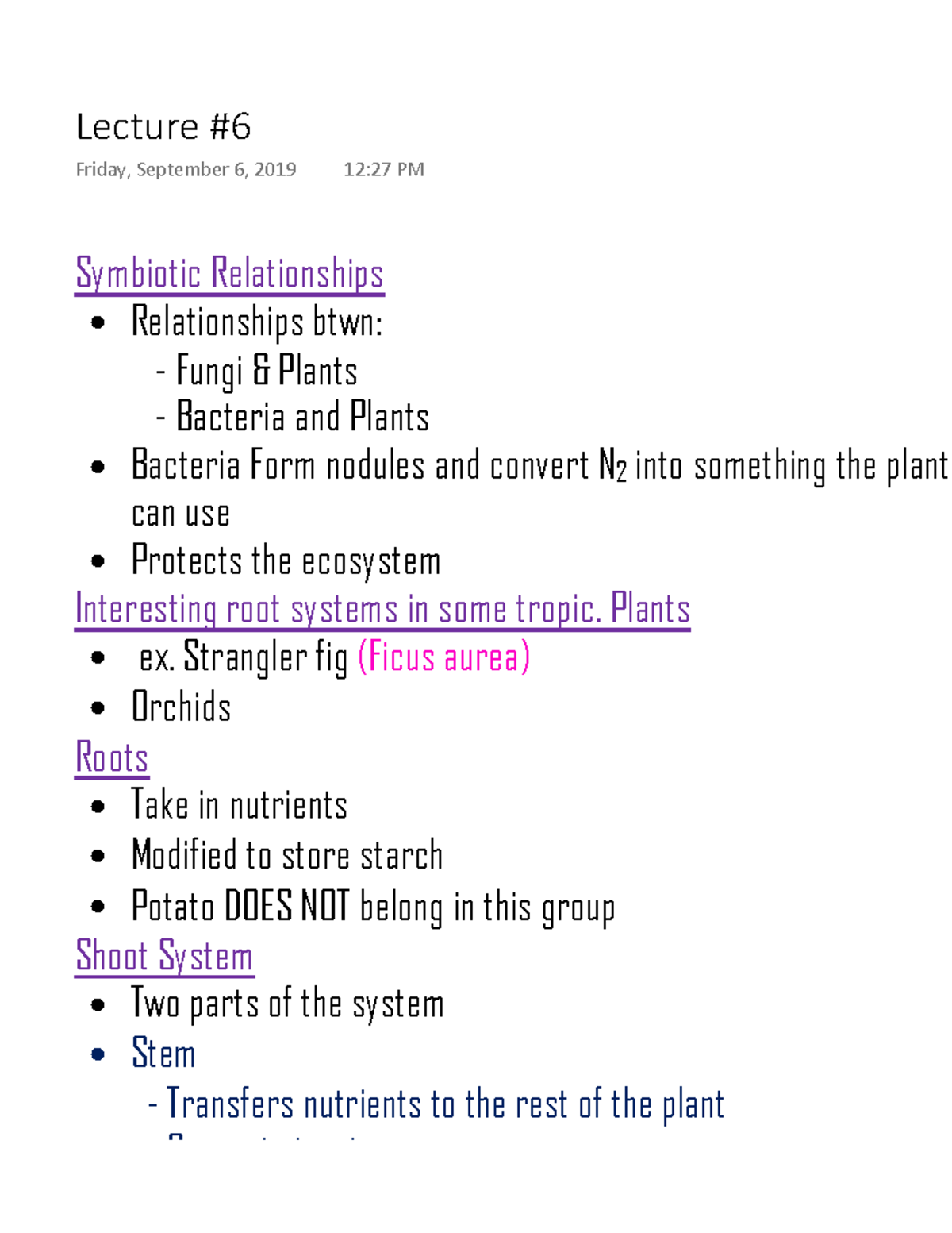Plant Bio 103 Lecture 6 - notes - Symbiotic Relationships Relationships ...