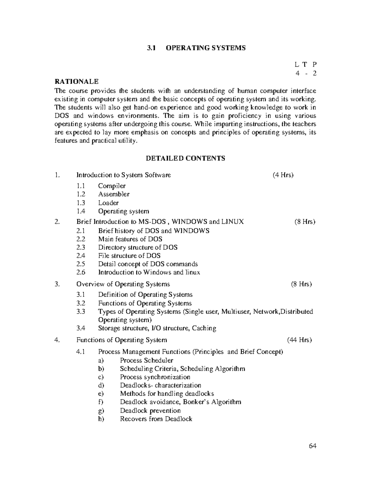 Detailed Content Sem 3 - abbcc - 3 OPERATING SYSTEMS L T P 4 - 2 ...