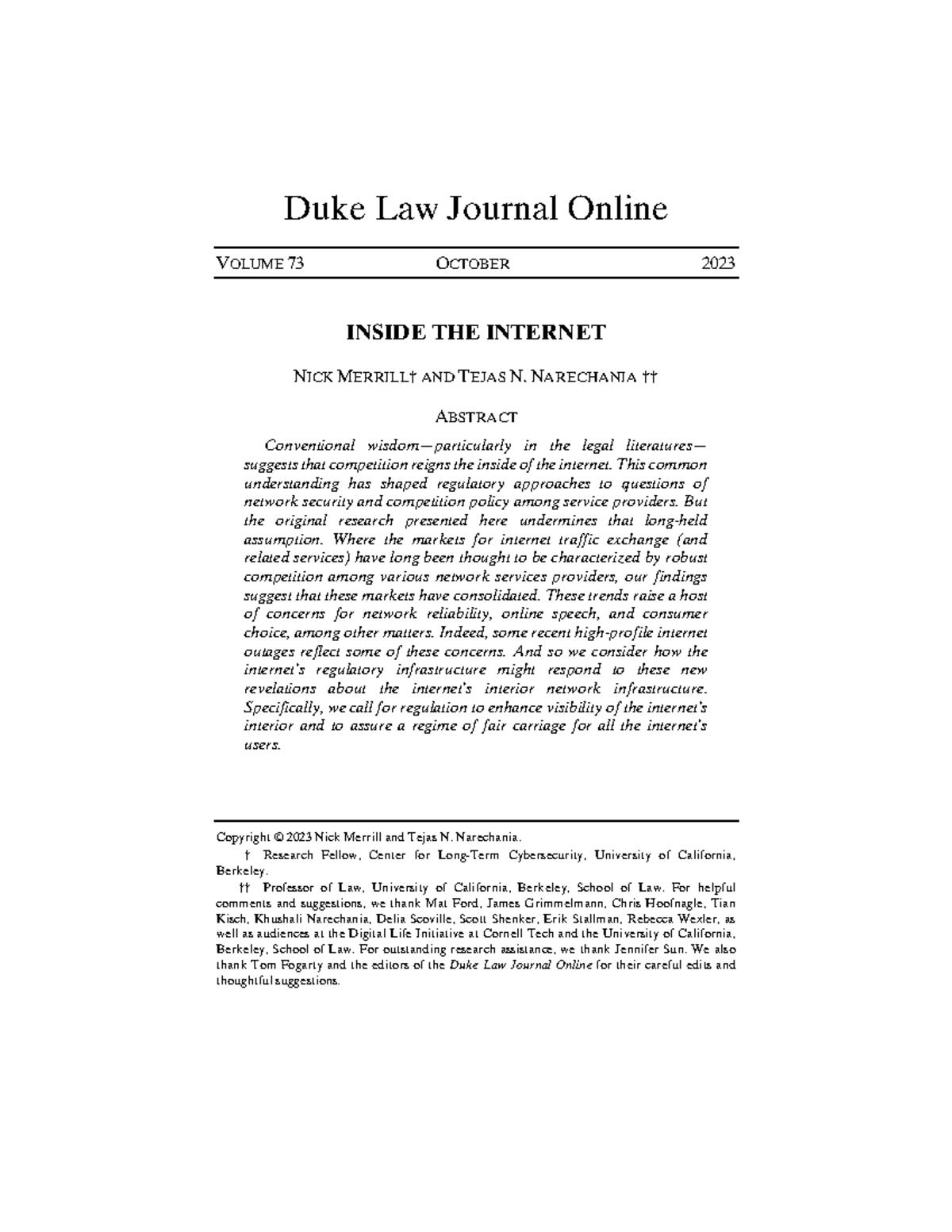 Inside the Internet - Summary Cyber security - Duke Law Journal Online ...