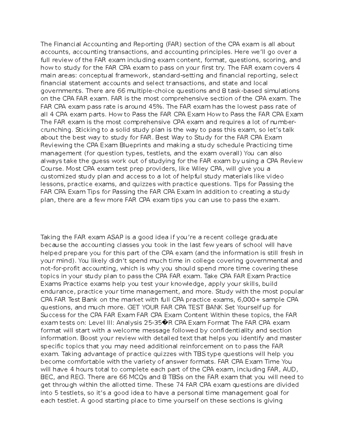 FAR Summary - The Financial Accounting and Reporting (FAR) section of ...