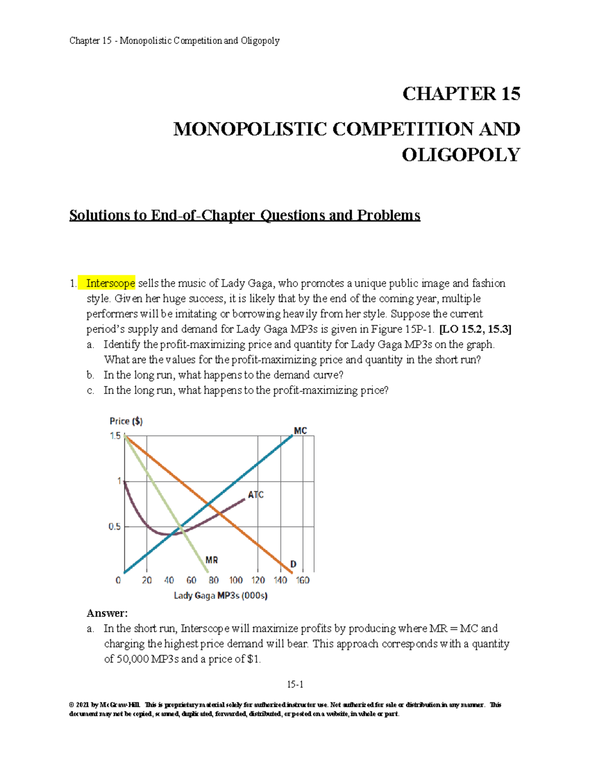 CH15 pratice problems - CHAPTER 15 MONOPOLISTIC COMPETITION AND ...