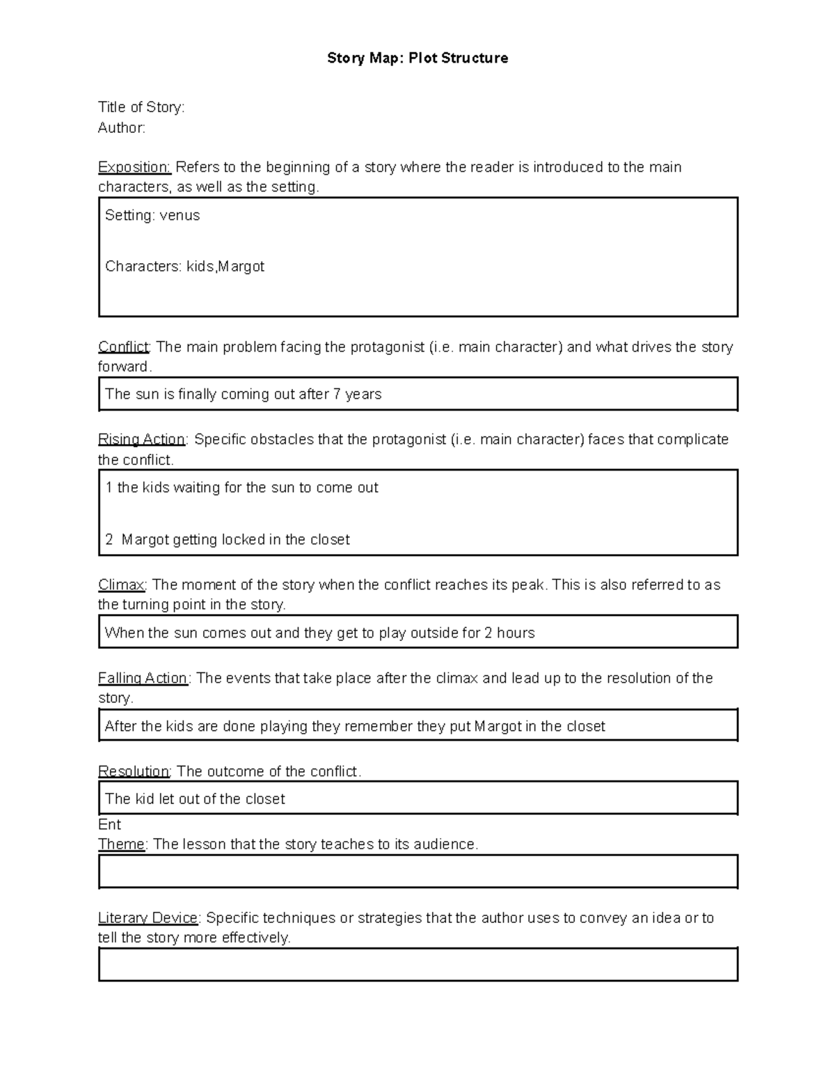 Copy of Story Map Plot Structure - Story Map: Plot Structure Title of ...