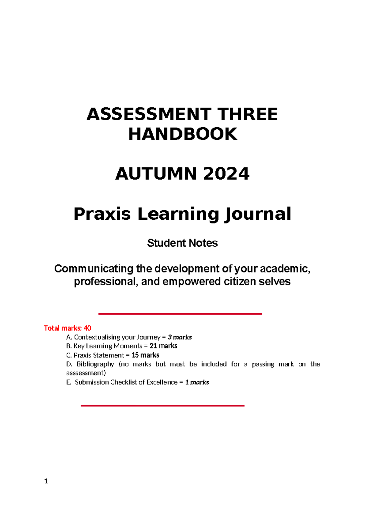 Praxis Learning Journal Student Notes 24A - ASSESSMENT THREE HANDBOOK ...