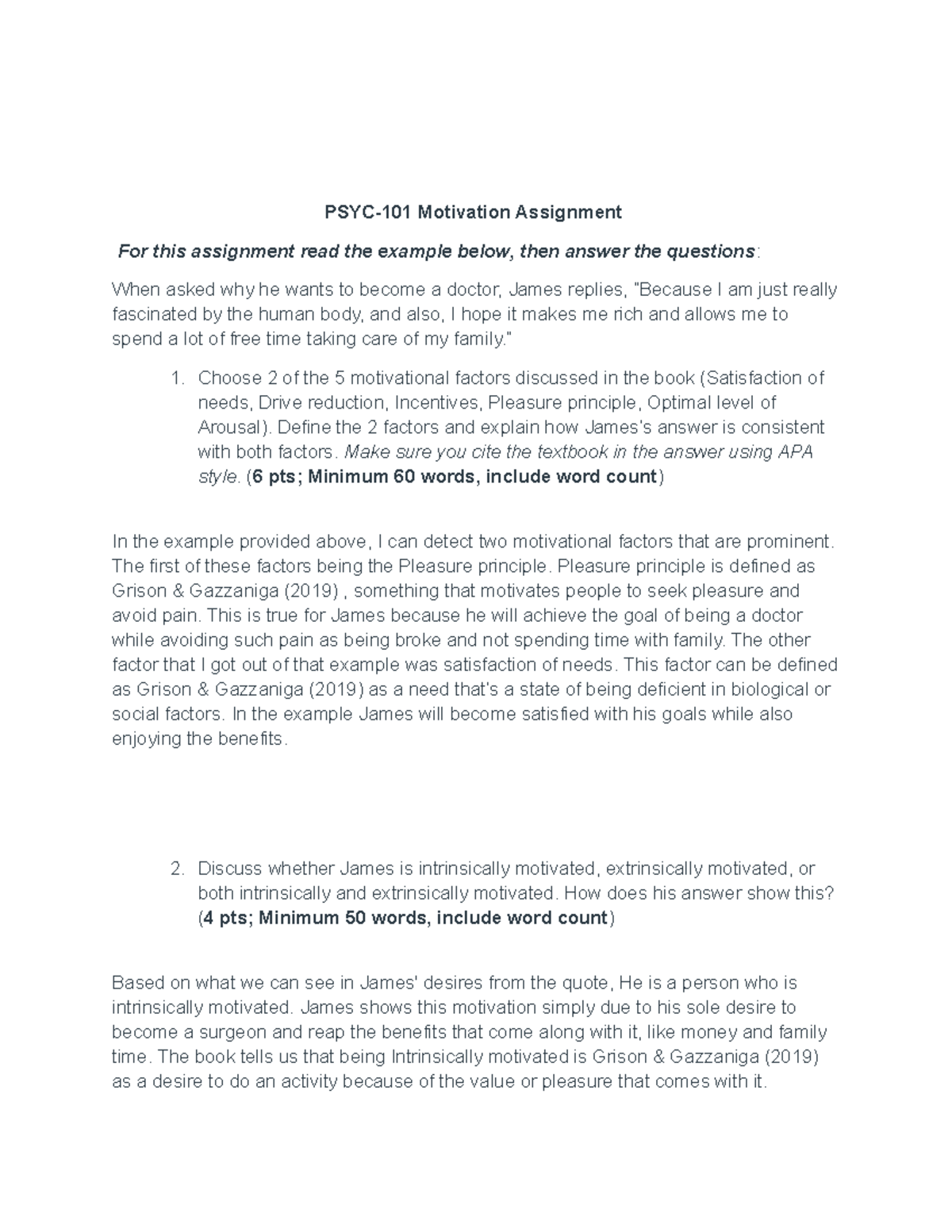 Psyc-101 Motivation - PSYC-101 Motivation Assignment For this ...