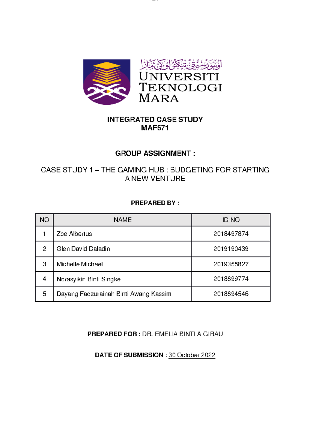 The Gaming Hub - Budgeting for Starting a New Venture - INTEGRATED CASE STUDY MAF GROUP ...