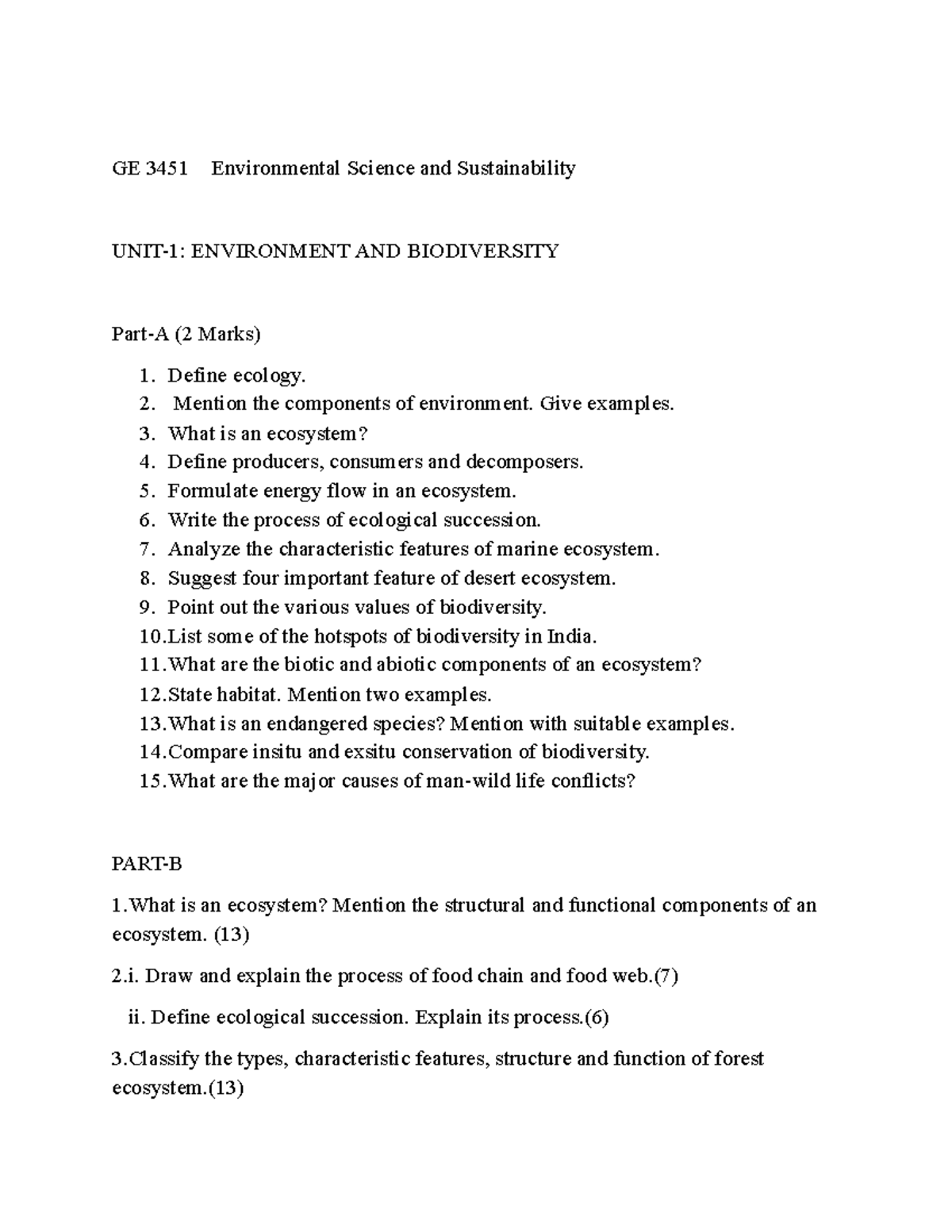 ESS unit 1 - Notes - GE 3451 Environmental Science and Sustainability ...