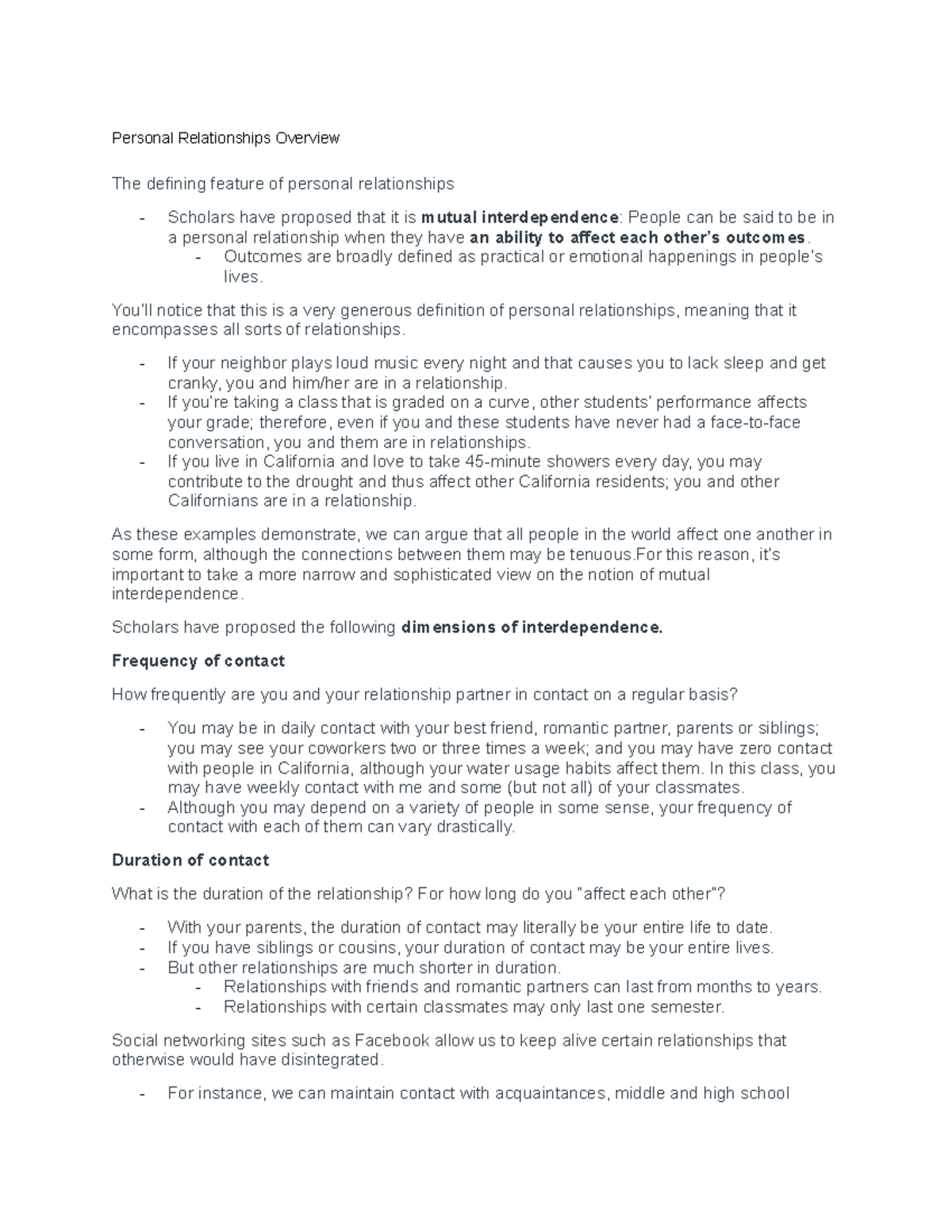 Lecture 8 - Personal Relationships - Personal Relationships Overview ...