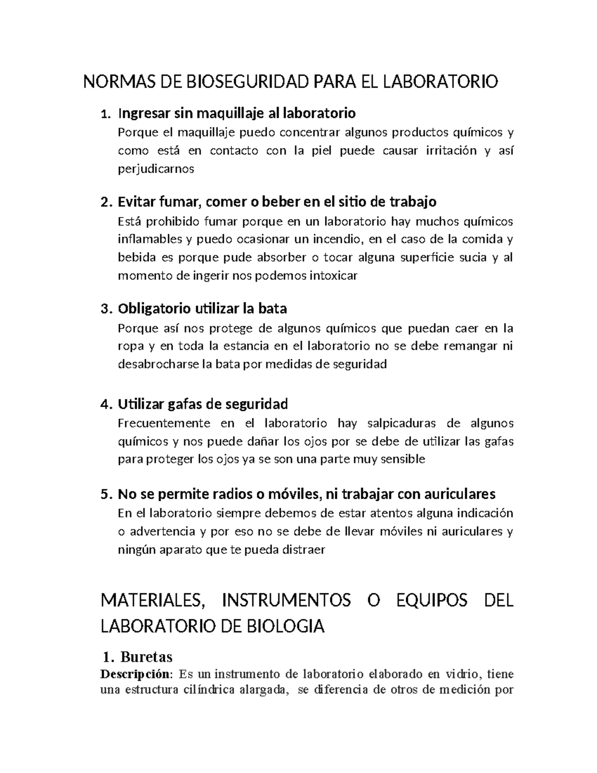 Trabajo DE Biologia - Bioseguridad - NORMAS DE BIOSEGURIDAD PARA EL ...