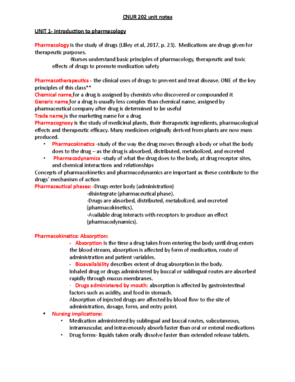 Unit 1- 202 - teacher Lizz Dom - CNUR 202 unit notes UNIT 1 ...