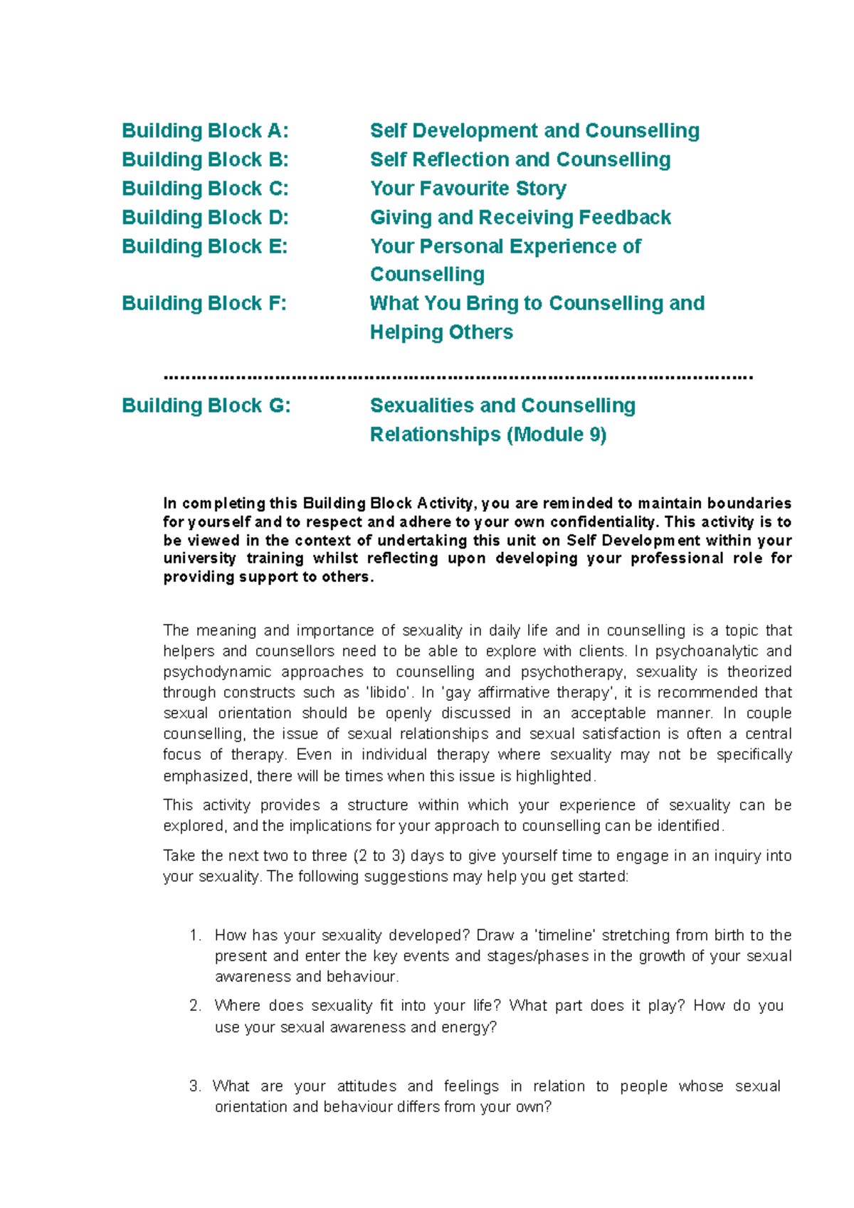 COU3102 self development Tutorial G - Building Block A: Self ...