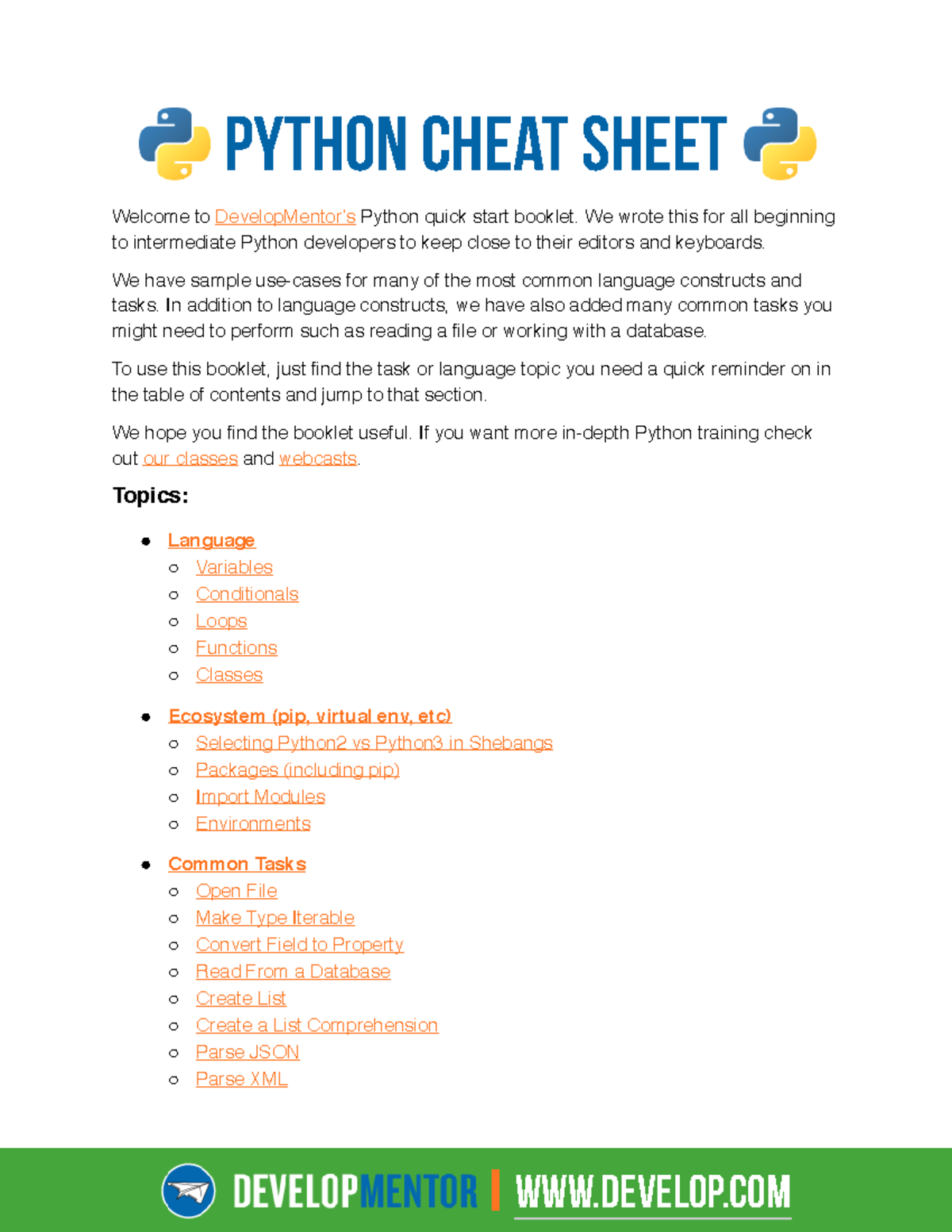 Pdfcoffee - wink wink - Python Cheat Sheet Welcome to DevelopMentor’s ...