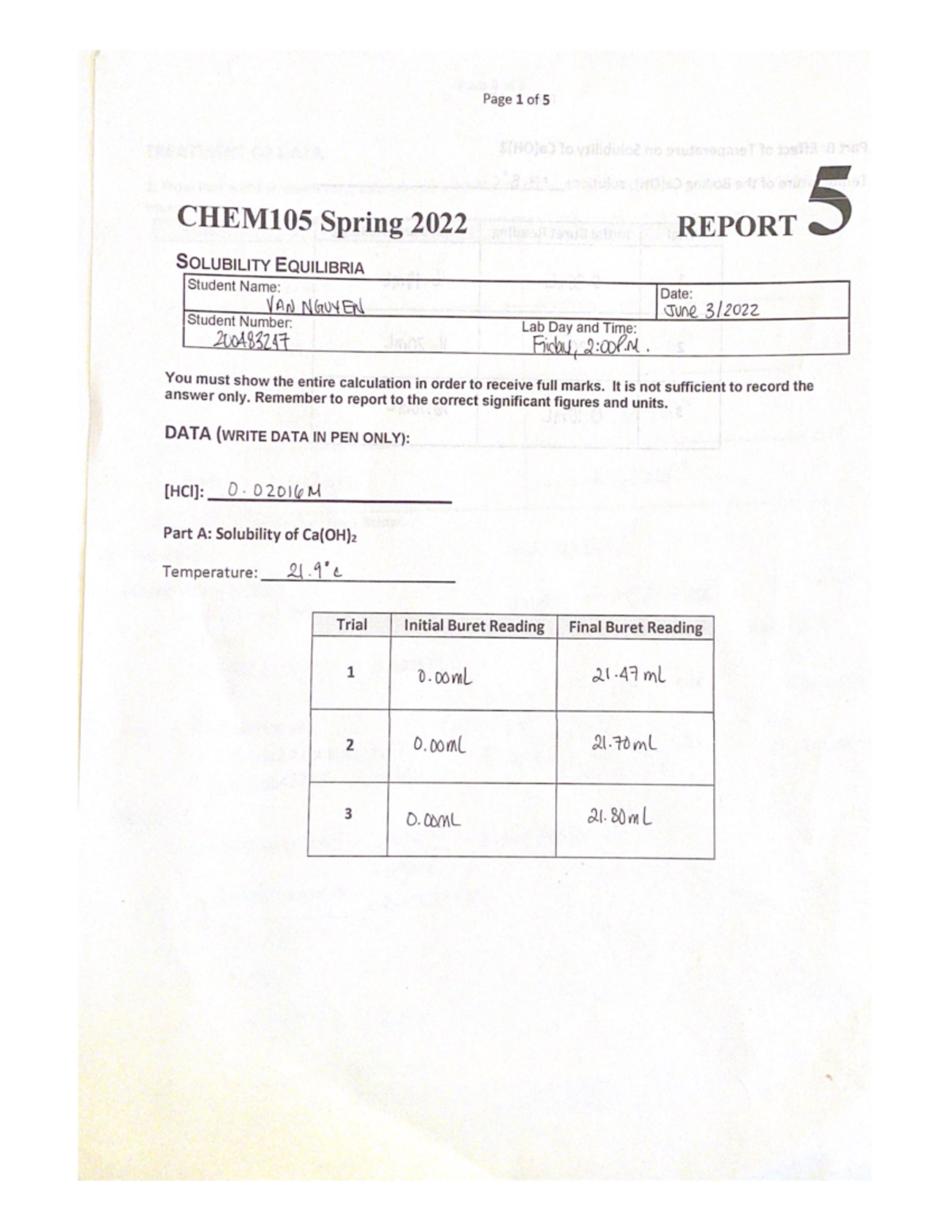 Chem Lab #5 - This is a detailed layout of chemistry lab 5 for Dr. Guo - CHEM 105 - Studocu