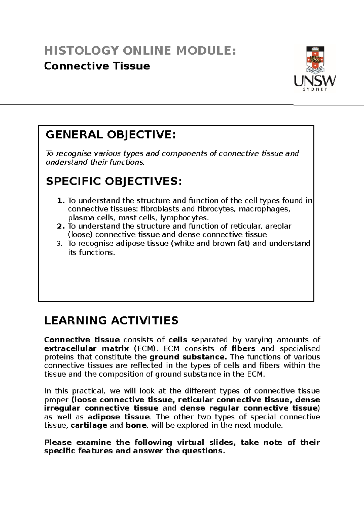 ANAT2241 - 2021 - Connective Tissue, Cartilage, and Bone Practical ...