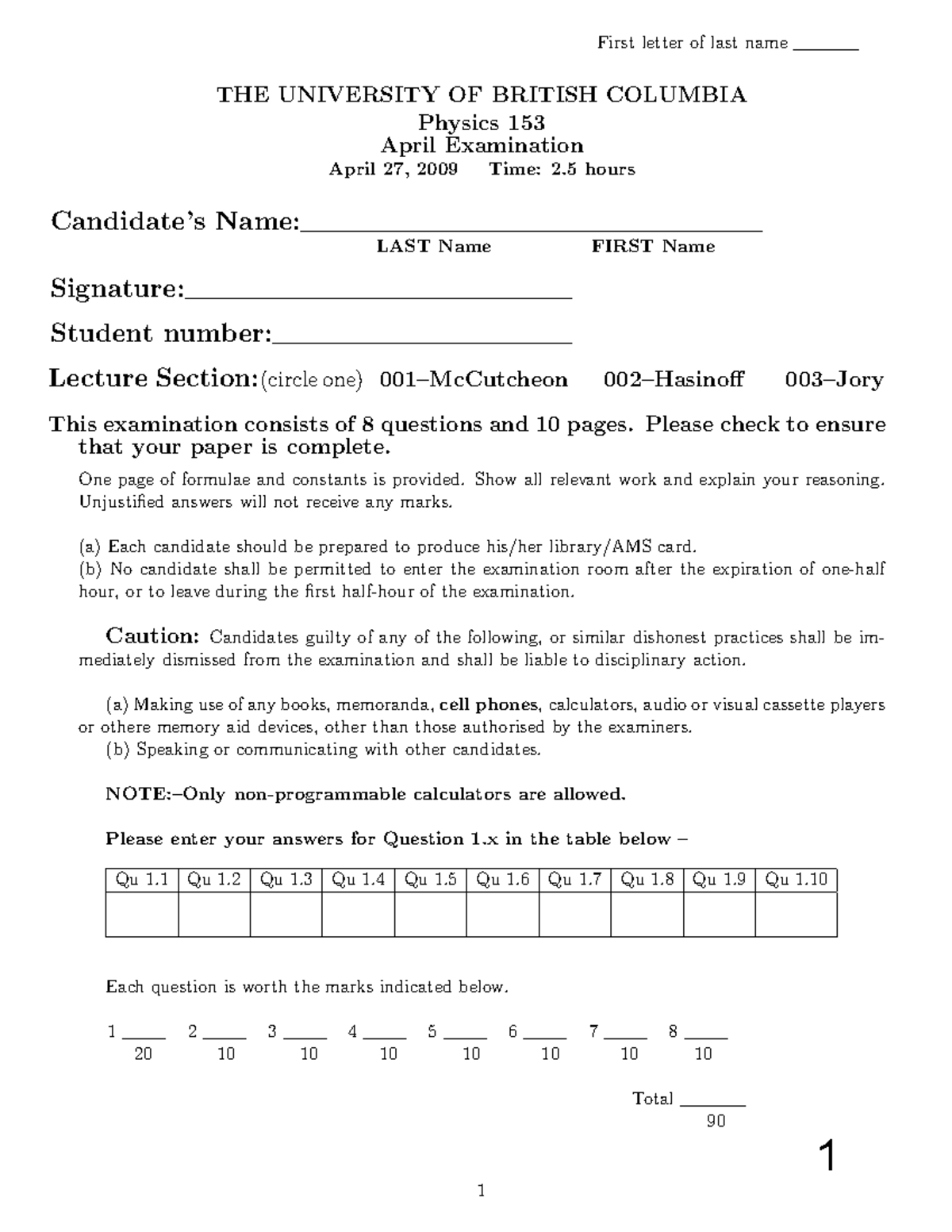 Phys 158 Comprehensive Final Exam Package Boot Camp - PHYS 158 - UBC ...