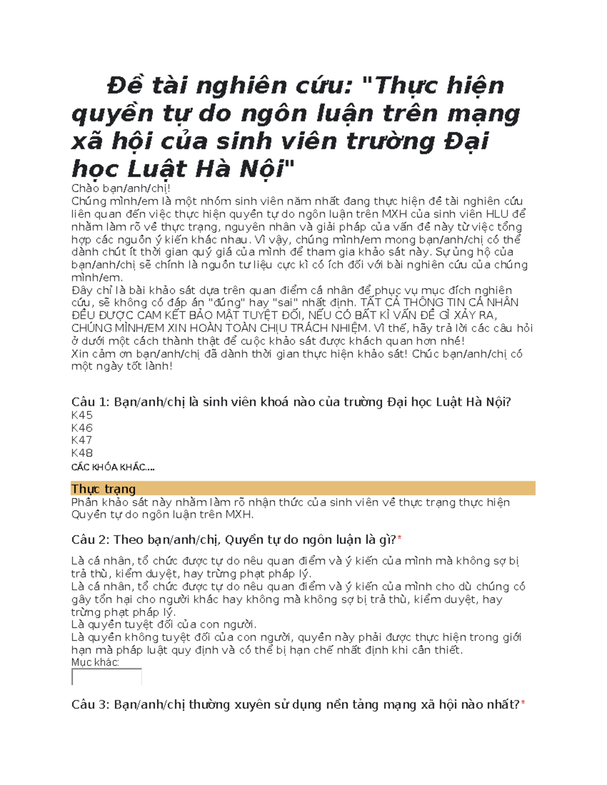 FORM Ppdtxhh BTN - Đề tài nghiên cứu: "Thực hiện quyền tự do ngôn luận trên mạng xã hội của ...