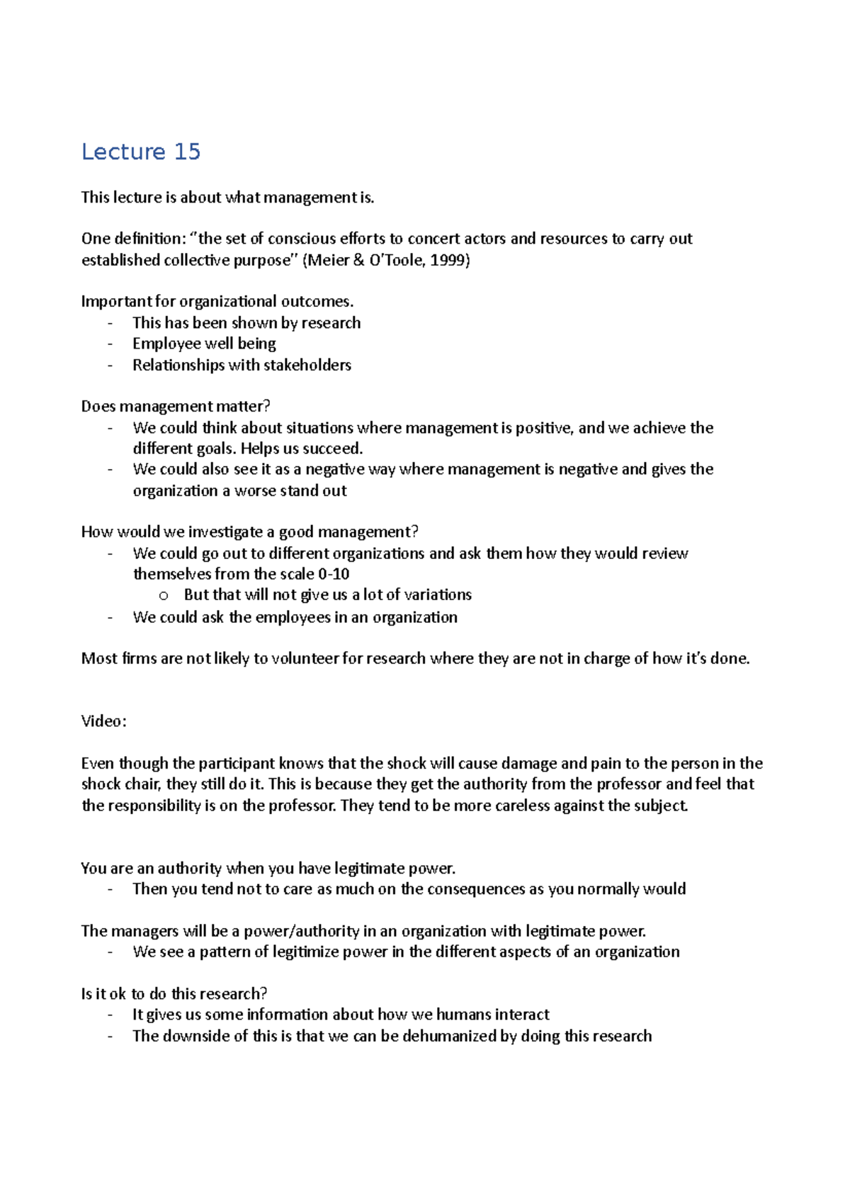 Lecture 15 - Lecture 15 This lecture is about what management is. One ...