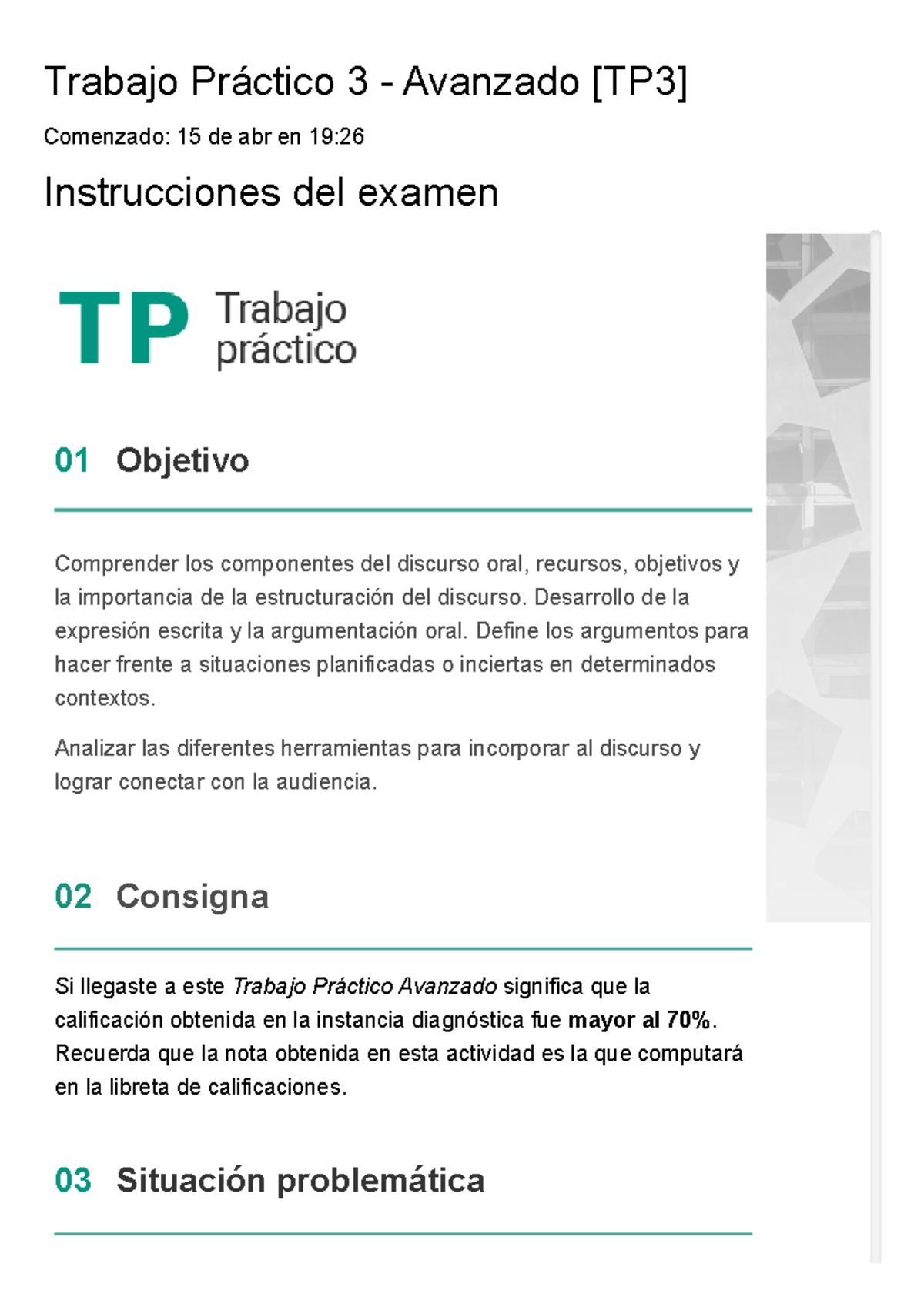 Trabajo Práctico 3 - Avanzado 90% - Desarrollo de la expresión escrita y la argumentación oral ...