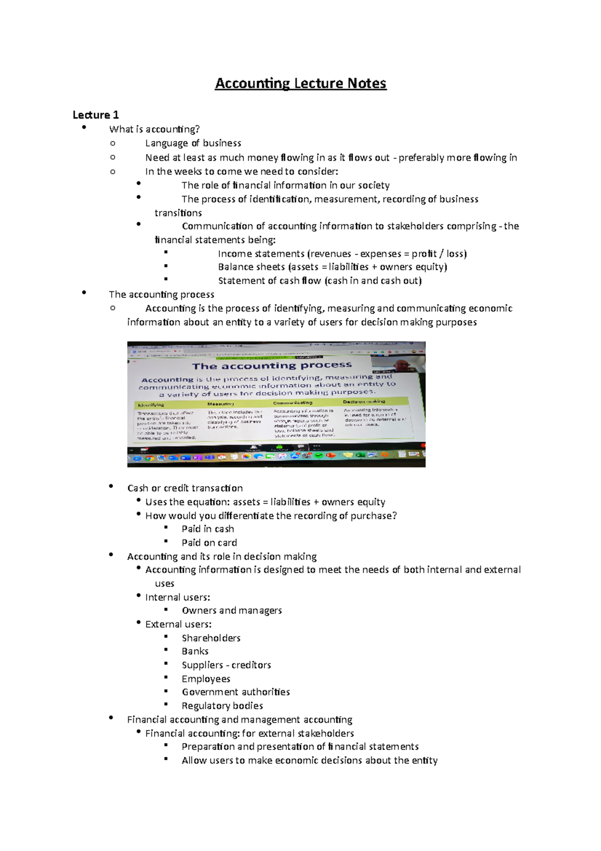 Accounting Lecture Notes - Accounting Lecture Notes Lecture 1 What is ...