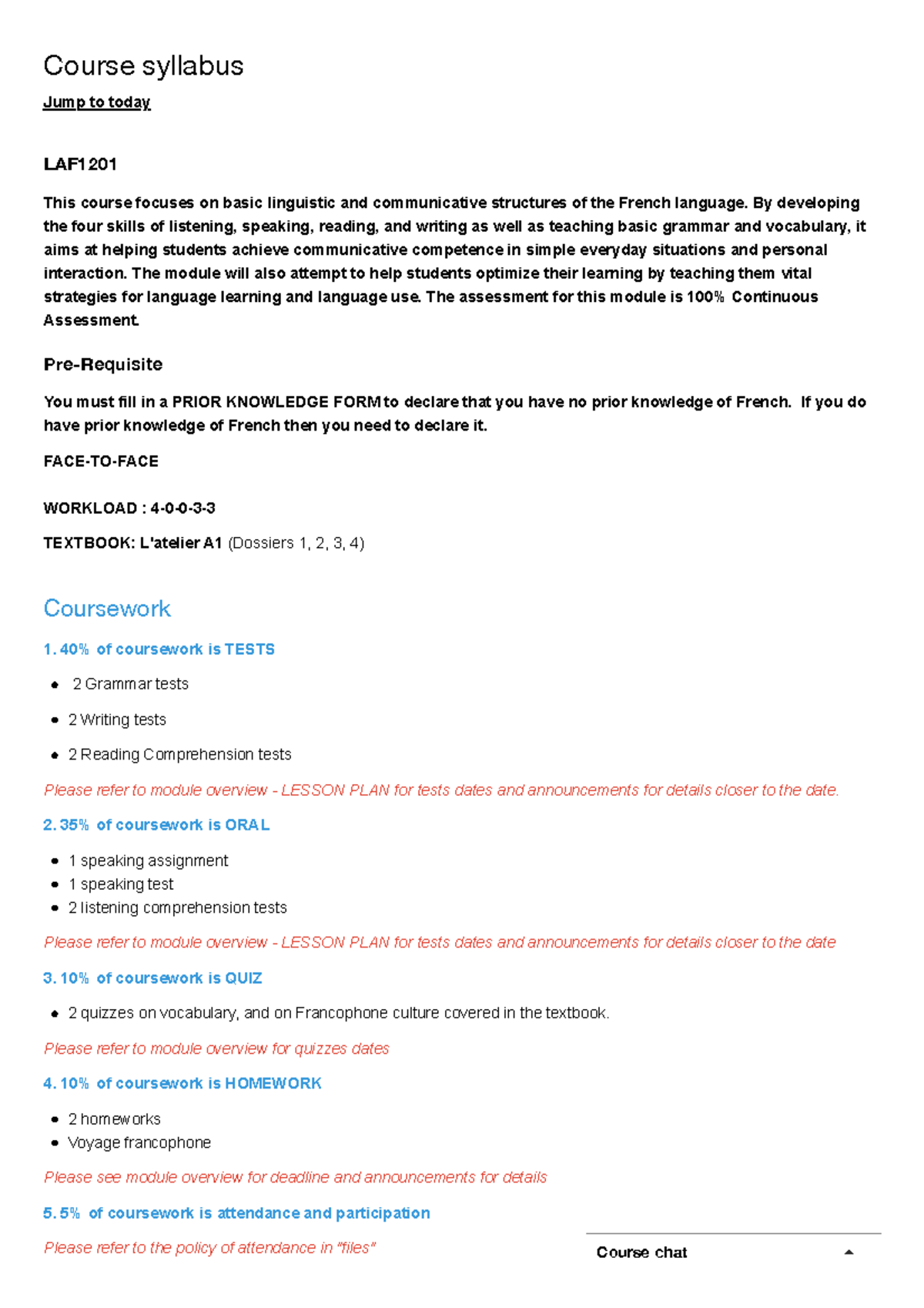 LAF1201 Syllabus - Summary French 1 - Course syllabus Jump to today LAF ...
