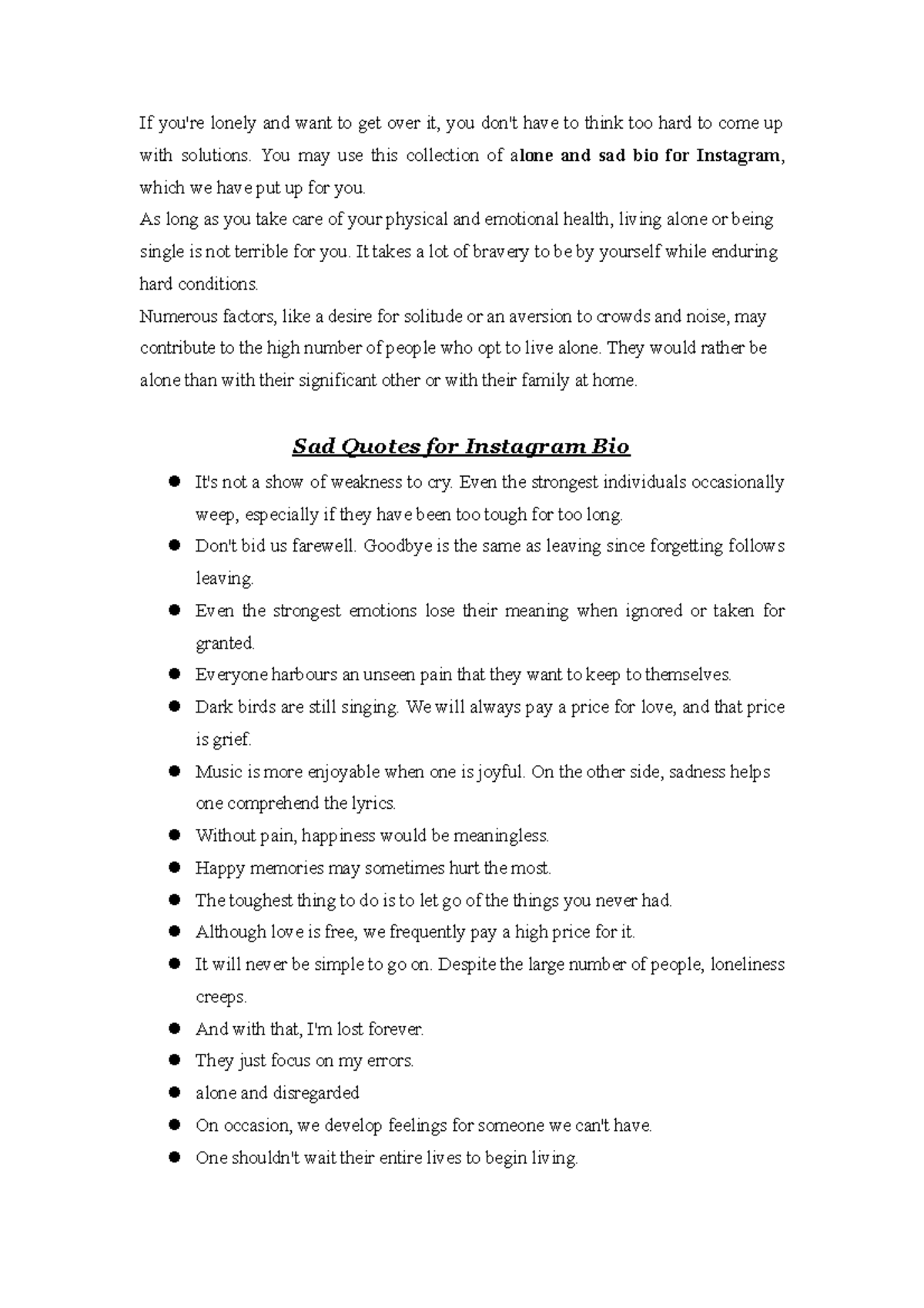 18. Alone and Sad Bio For Instagram revised - If you're lonely and want ...