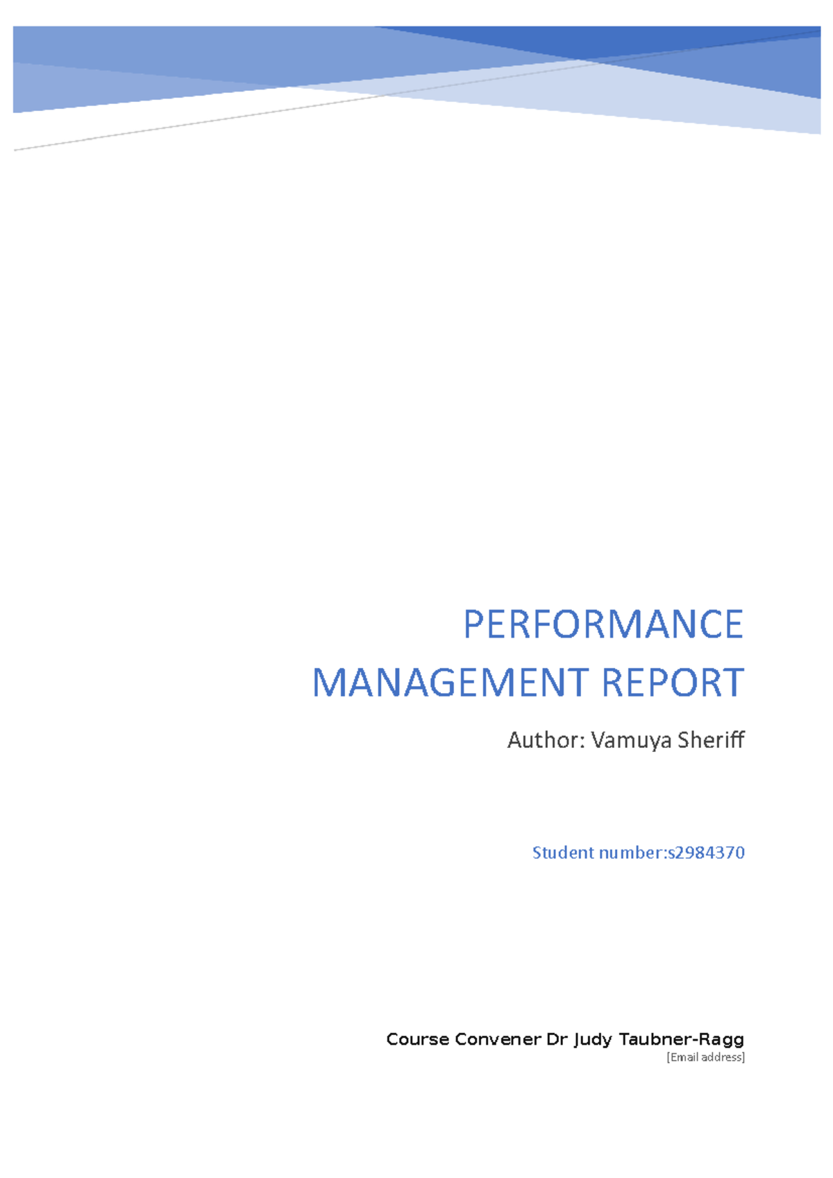 Performance management A3 Final - Course Convener Dr Judy Taubner-Ragg ...