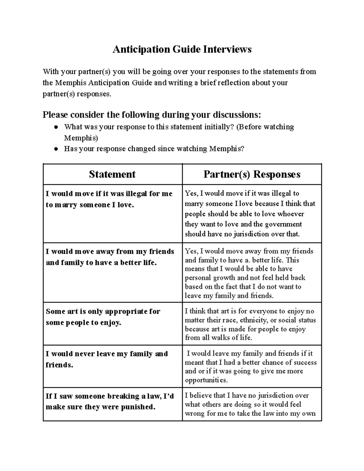 Anticipation Guide Interviews - Please consider the following during ...