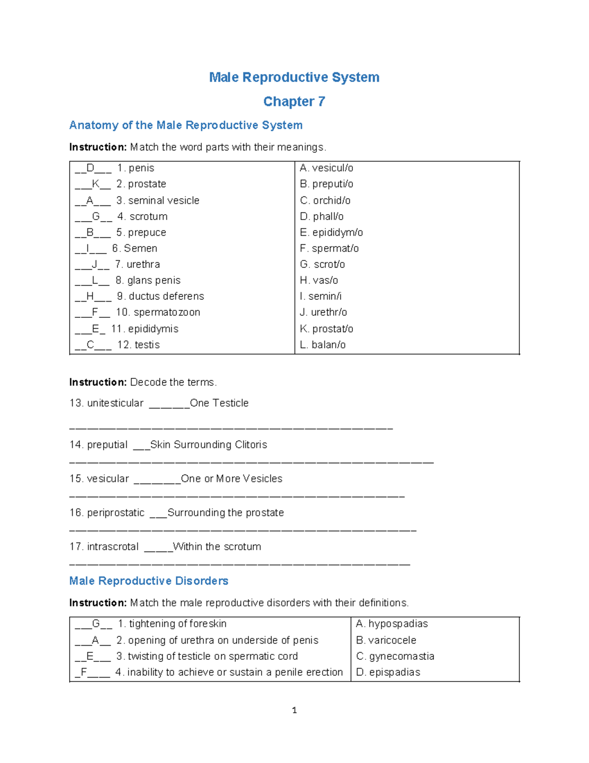 AHP105 Wk6 Assignment finished - Male Reproductive System Chapter 7 ...