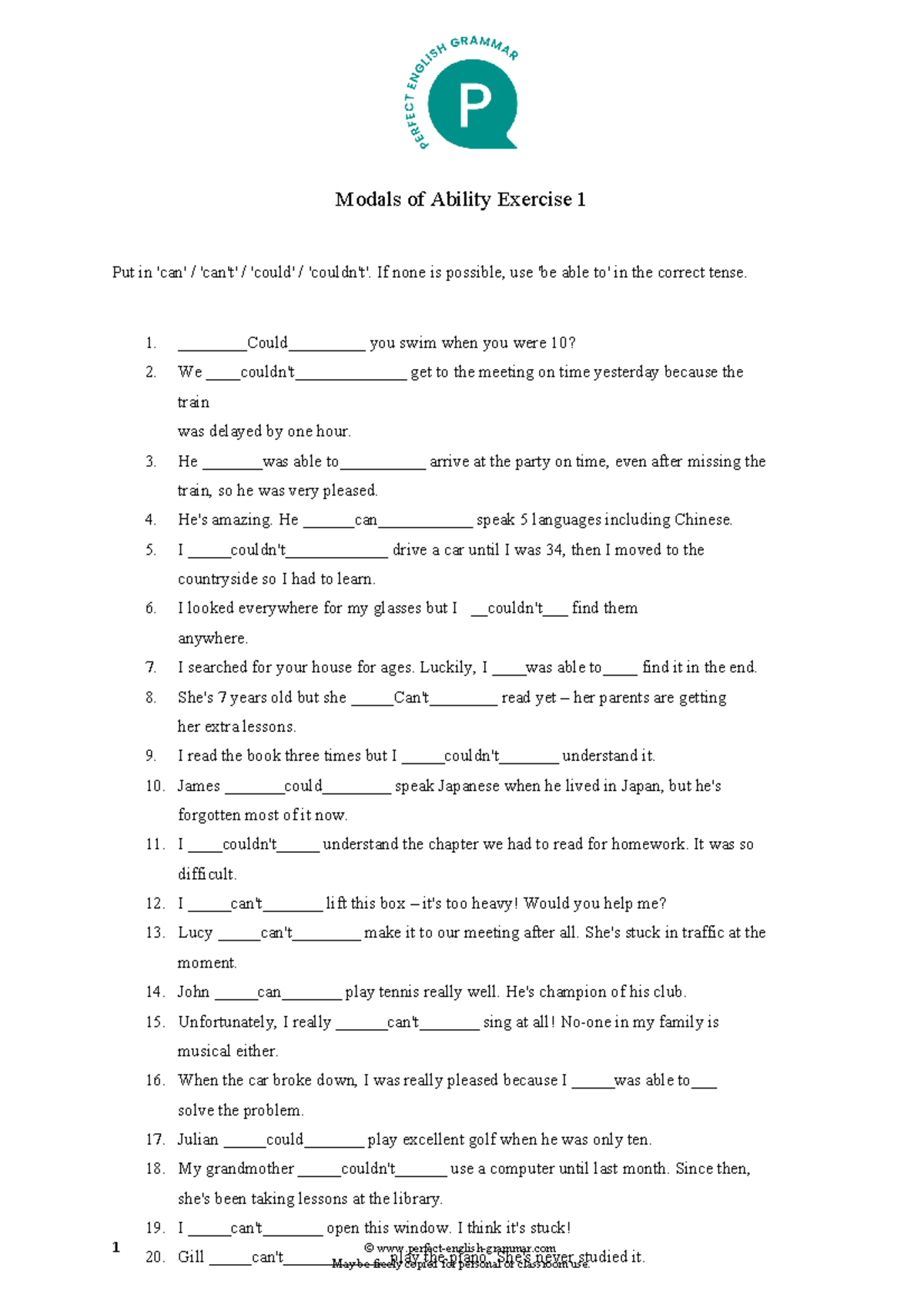 Mod. of Ability 1 - obligation 2 - probability 1 - 2 - 1 © perfect ...
