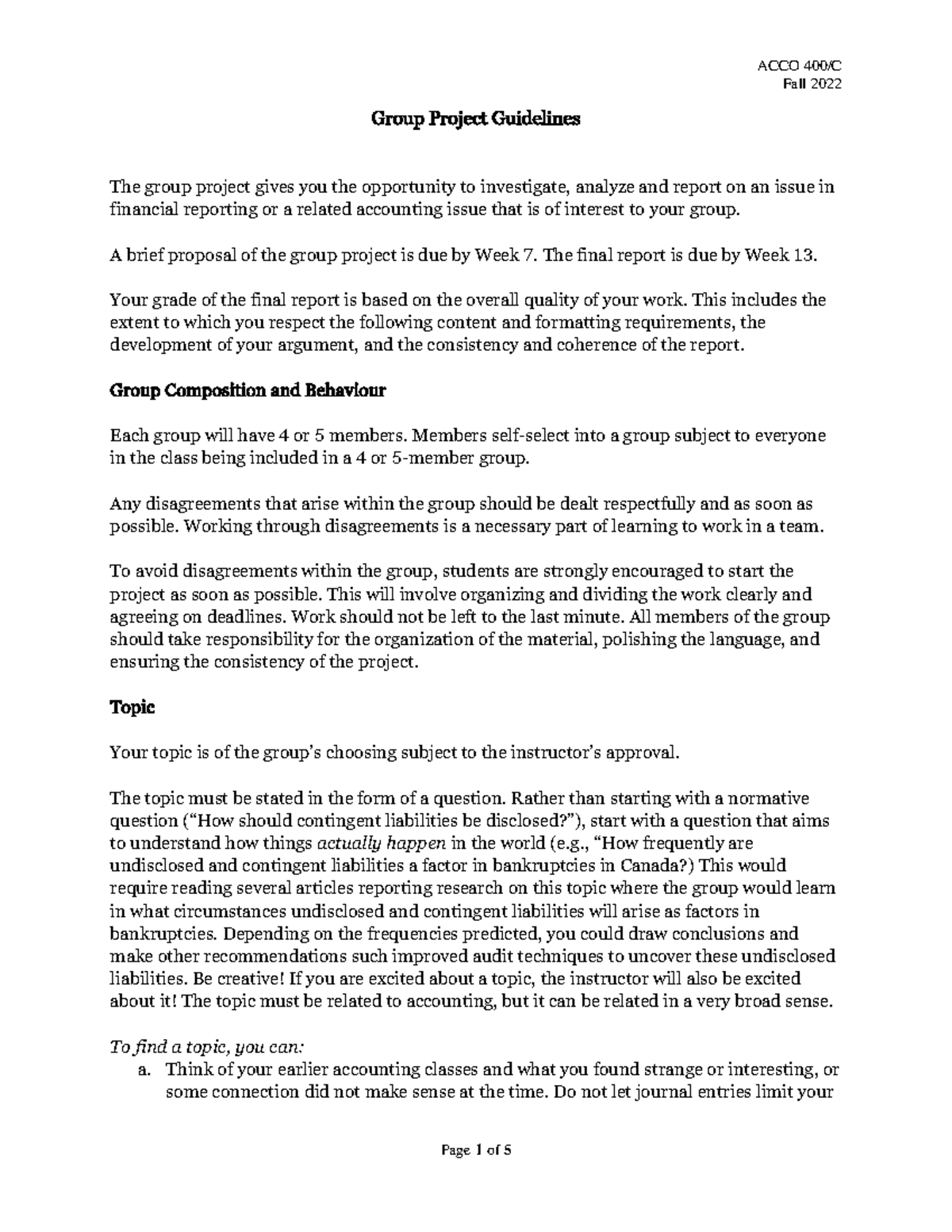 Group Project Guidelines - ACCO400-C 2022 - Fall 2022 Group Project ...