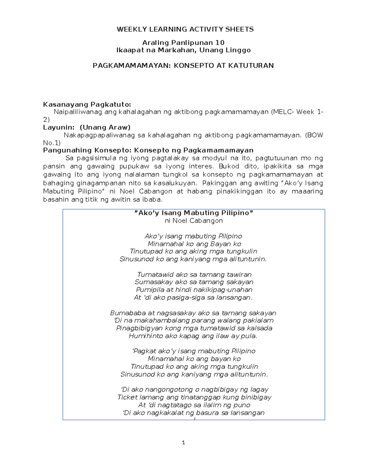 Weekly Learning Activity Sheets C.O 4 Quarter 3 - WEEKLY LEARNING ...