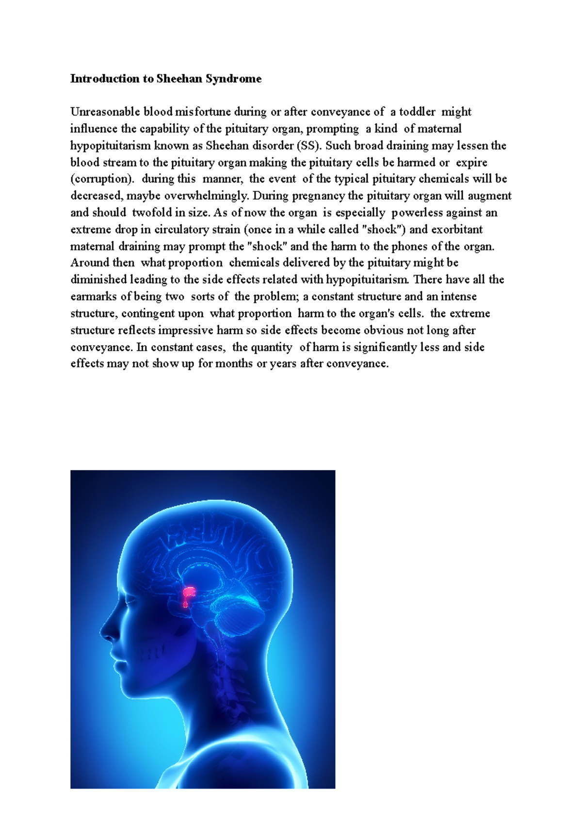 Sheehan Syndrome - Introduction to Sheehan Syndrome Unreasonable blood ...