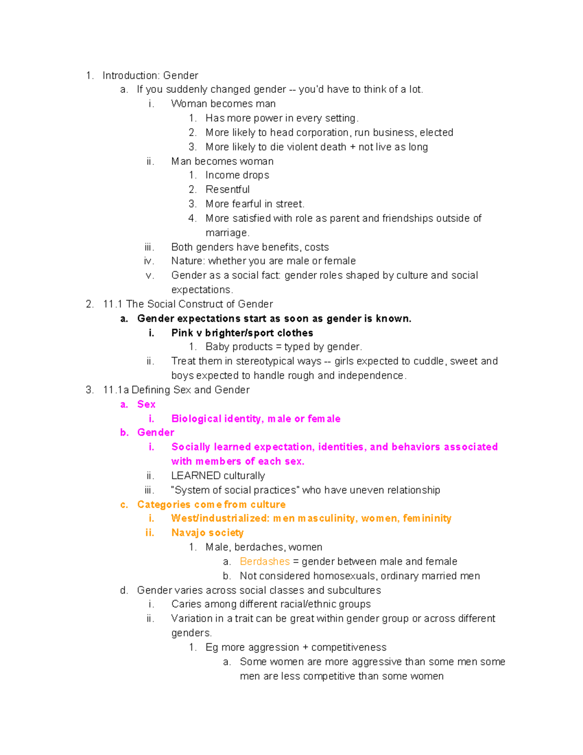 Chapter 11 Gender Intro to Society - Introduction: Gender a. If you ...
