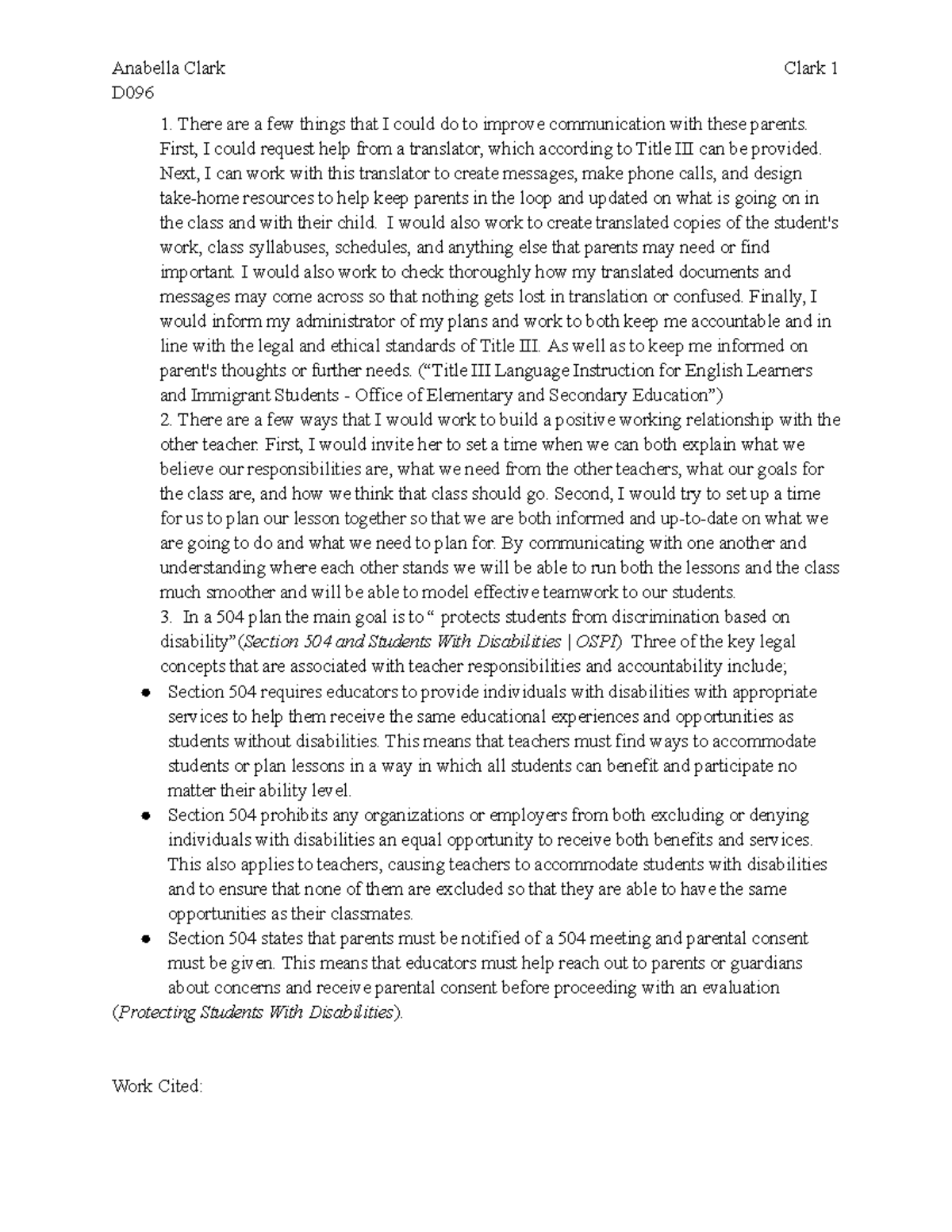 Task number three - Anabella Clark Clark 1 D 1. There are a few things ...