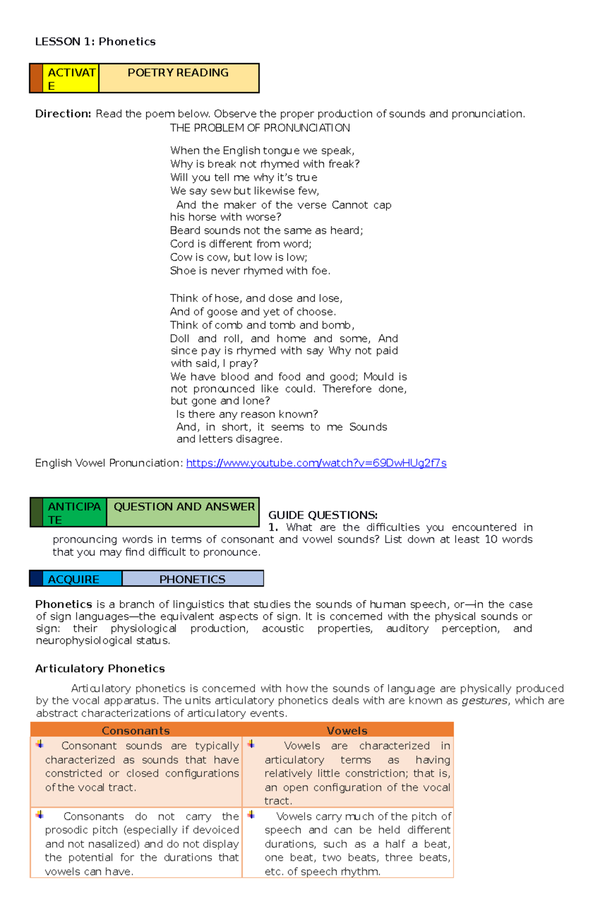 UNIT 2 - ebsbsbsnn - LESSON 1: Phonetics ACTIVAT E POETRY READING ...