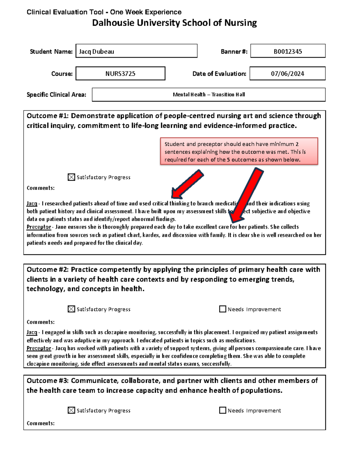 Example DOC - 1 WEEK Clinical EVAL - Clinical Evaluation Tool - One ...