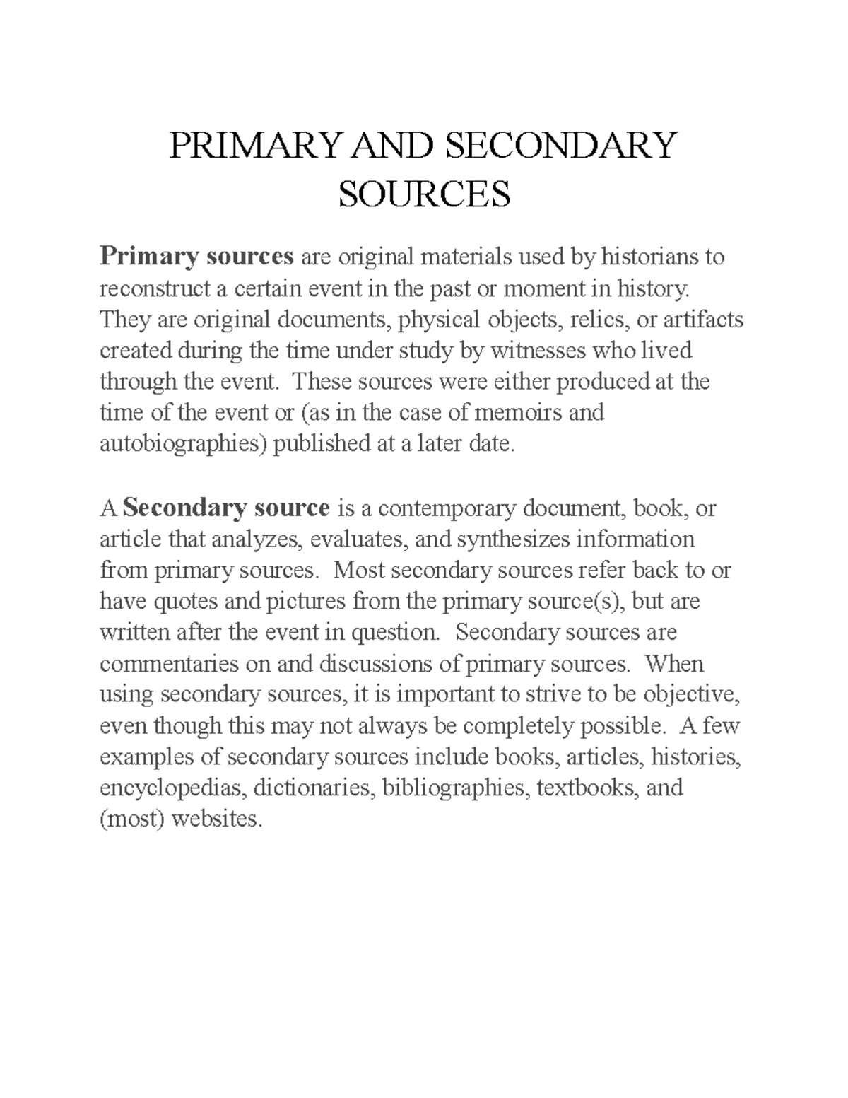 Primary AND Secondary Sources Output 1 - PRIMARY AND SECONDARY SOURCES ...