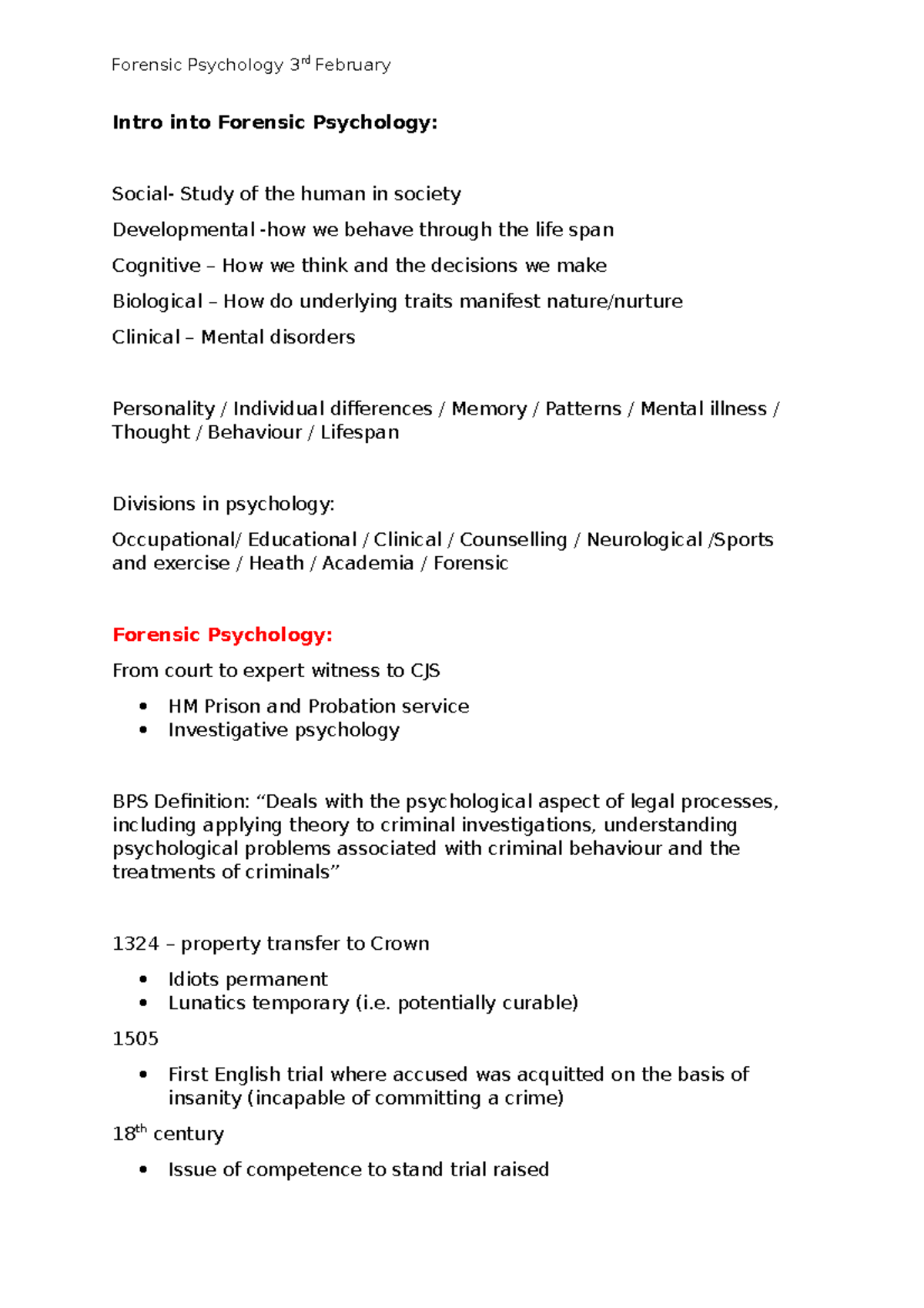 Lecture 1 03.02.2020 Intro into Forensic Psychology - Forensic ...